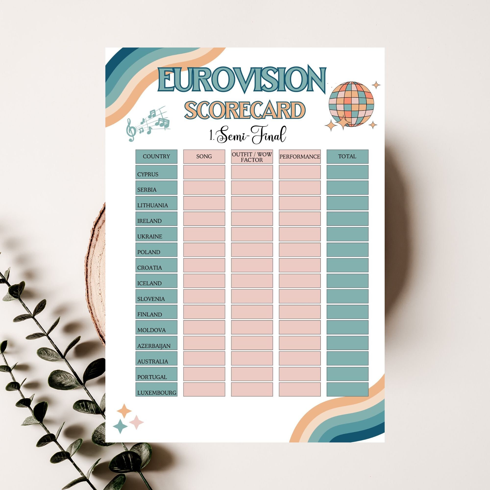 Eurovision Printable, ESC SCORECARDS, Song Contest Party Game Night ...