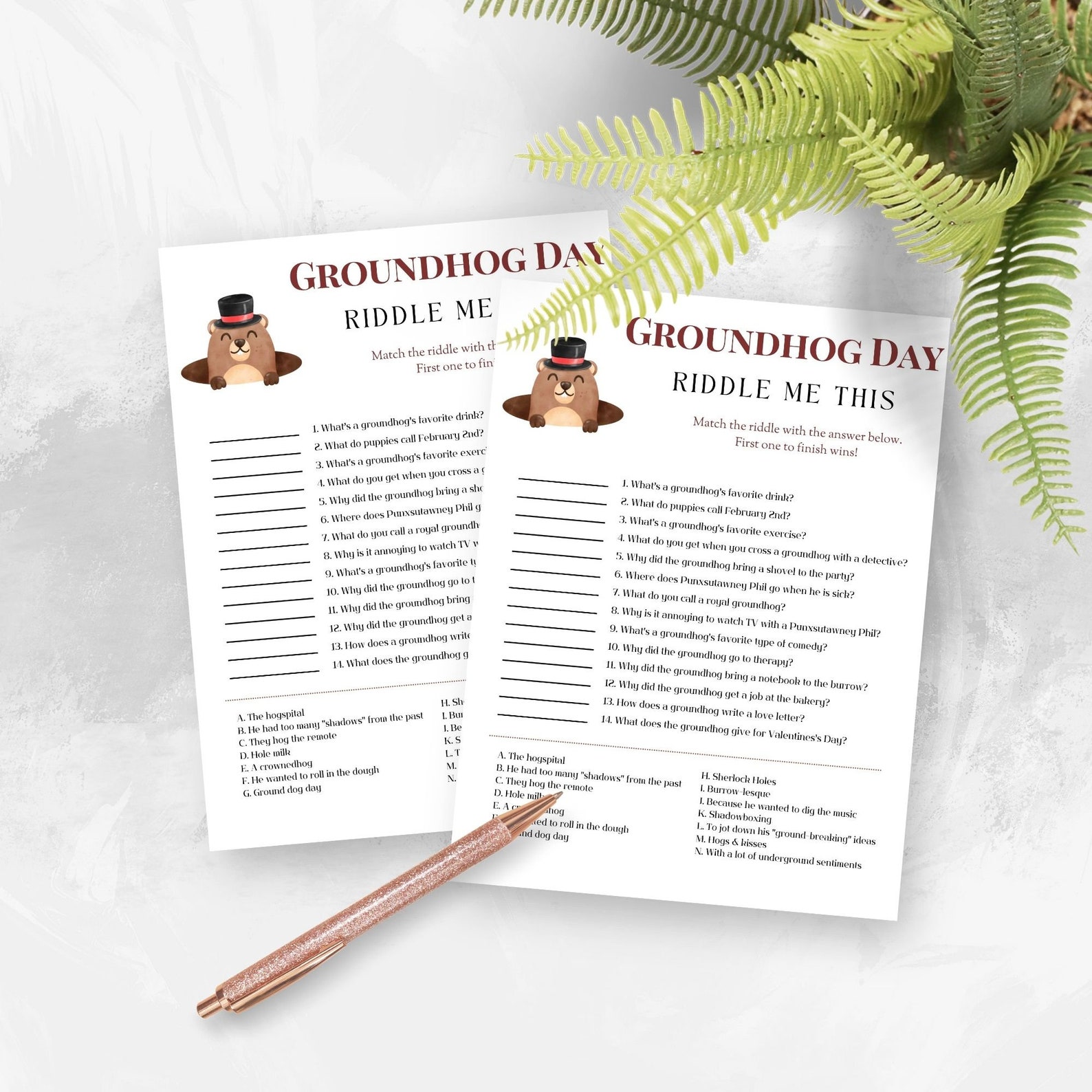 Groundhog Day Riddle Me This, Fun Groundhog Party Game for Kids and ...