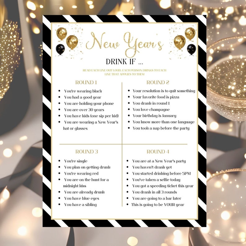 New Year's Eve Party Game Printable, Drink If Drinking Game, Icebreaker ...