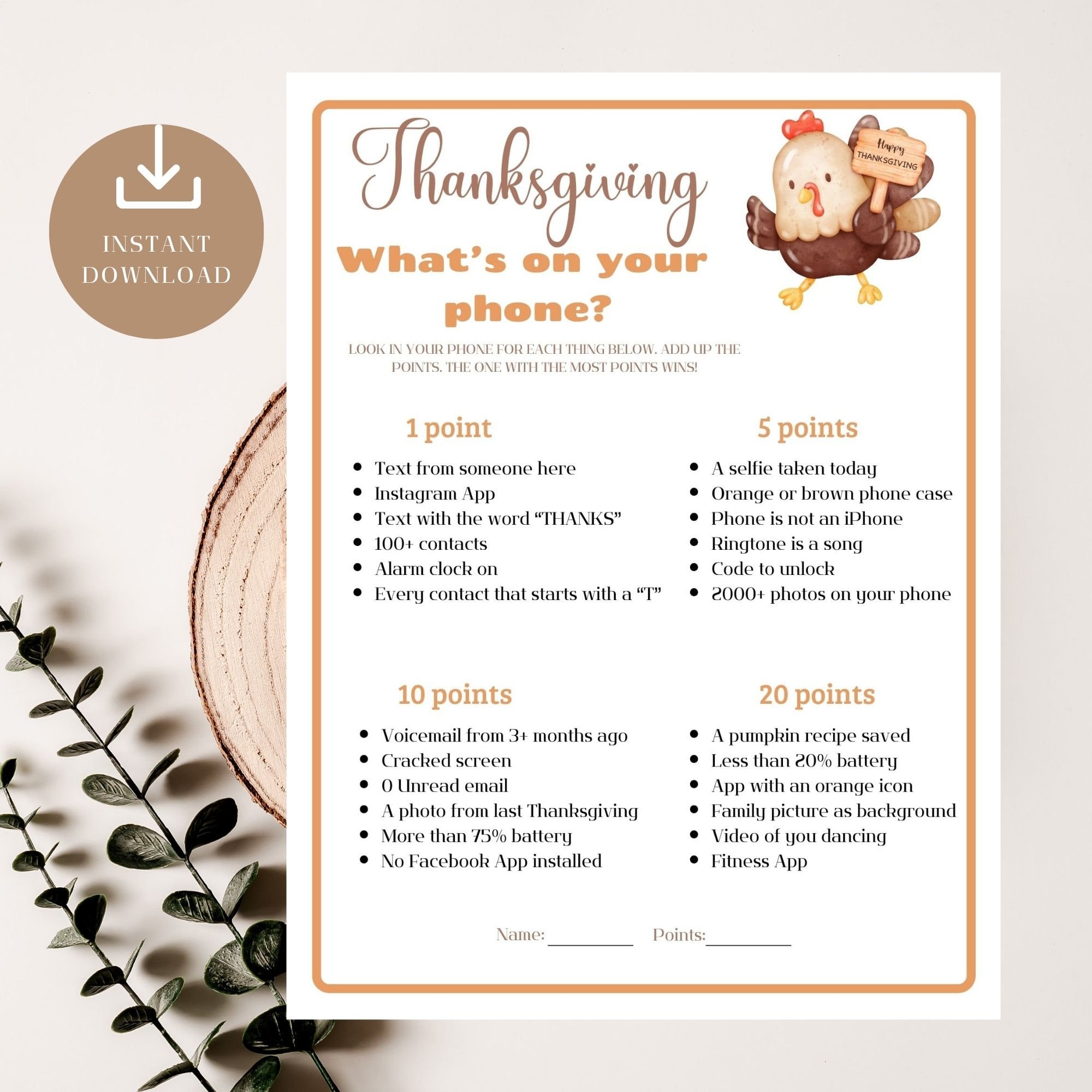 Thanksgiving What's on Your Phone Game for Kids and Adults, Fall ...