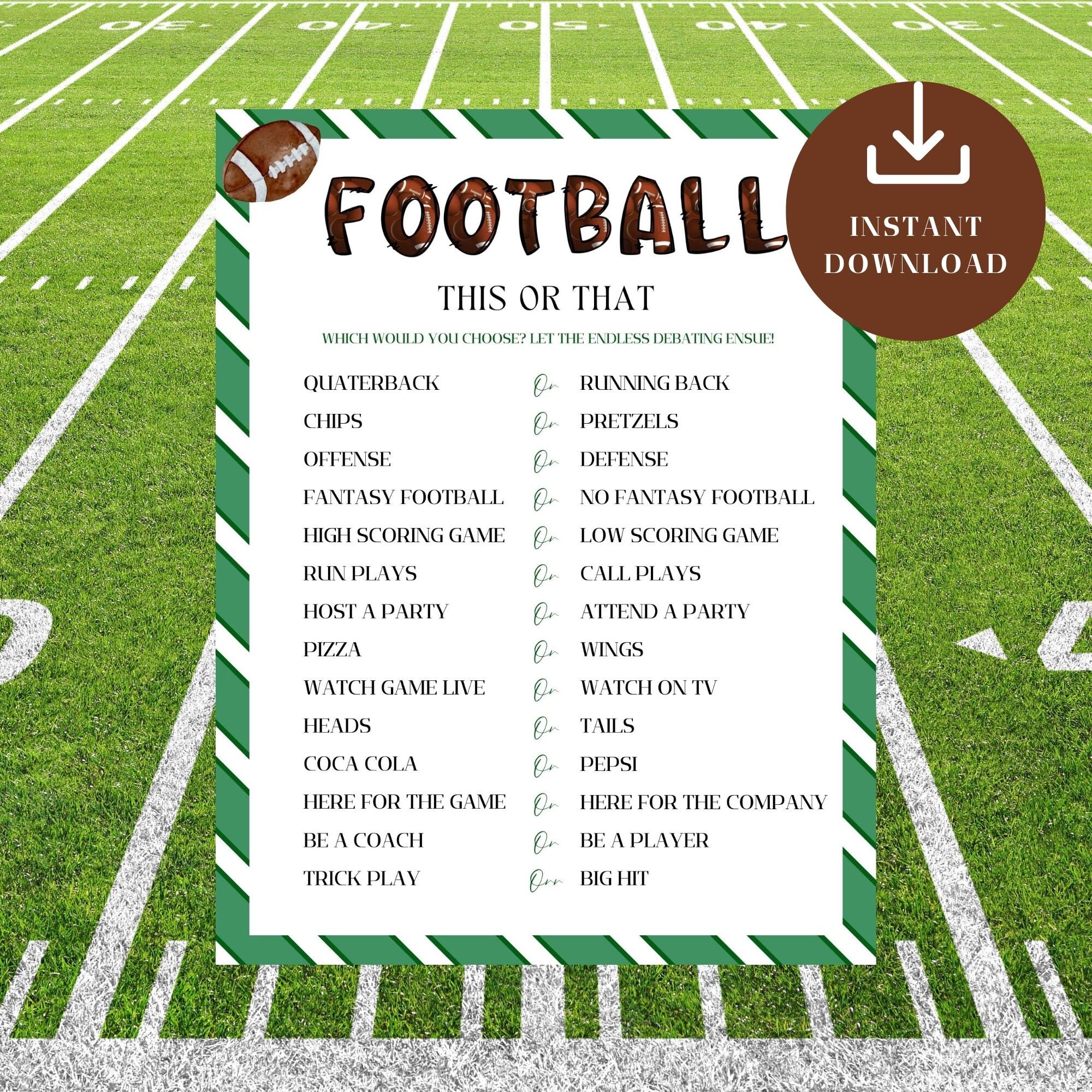 Football Party Games, This or That, American Football Event for Kids ...