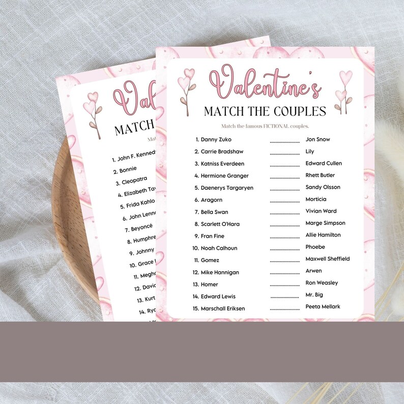 Match the Famous & Fictional Couples, Two Valentine's Day Party Games ...