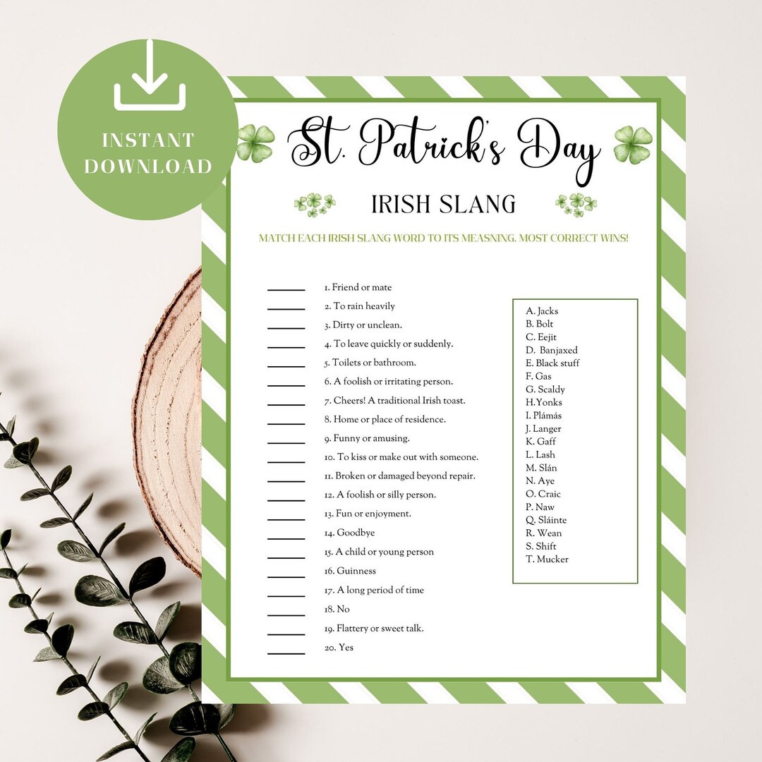 Irish Slang Words, St. Patrick's Day Party Game, Language Match Up, Fun ...