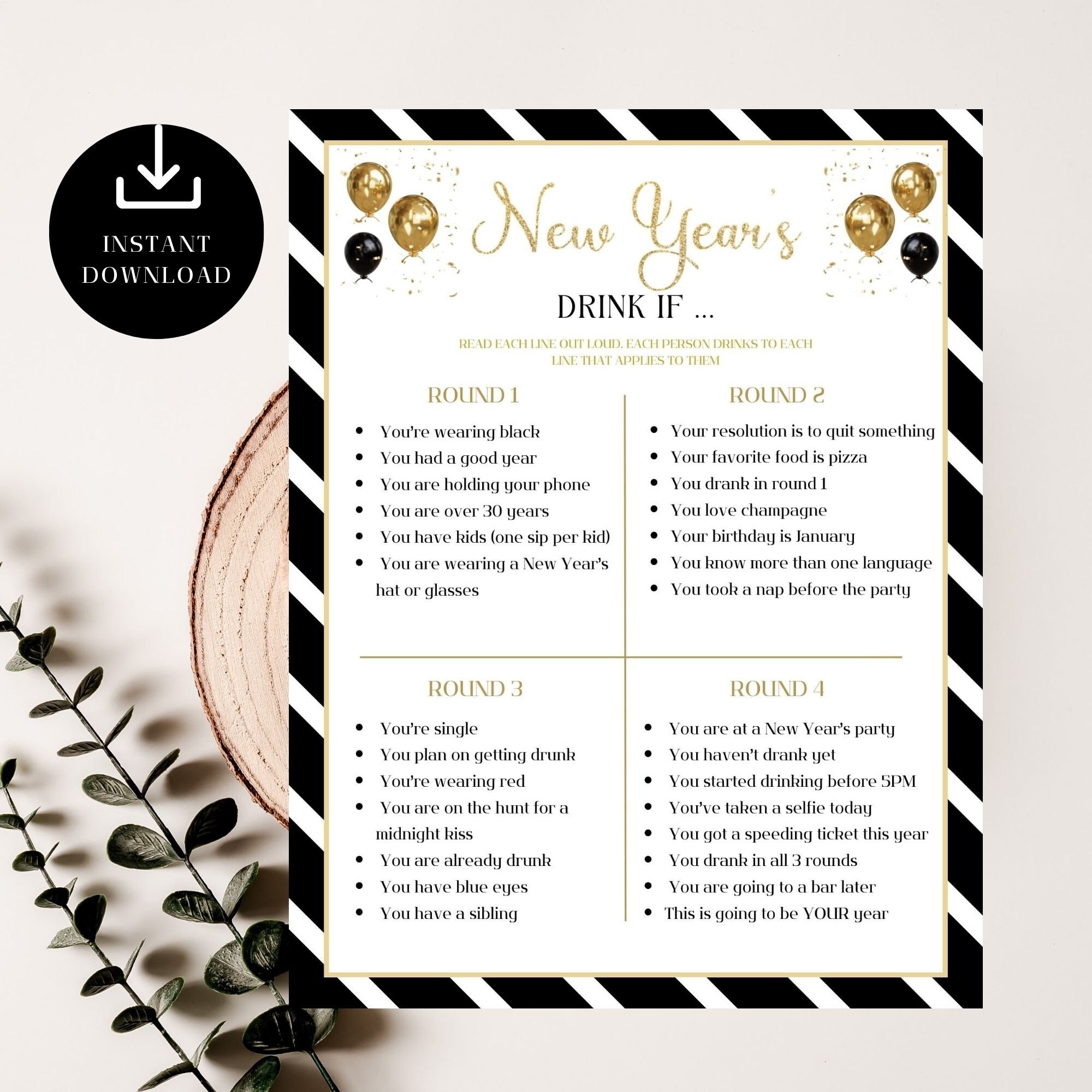 New Year's Eve Party Game Printable, Drink If Drinking Game, Icebreaker ...