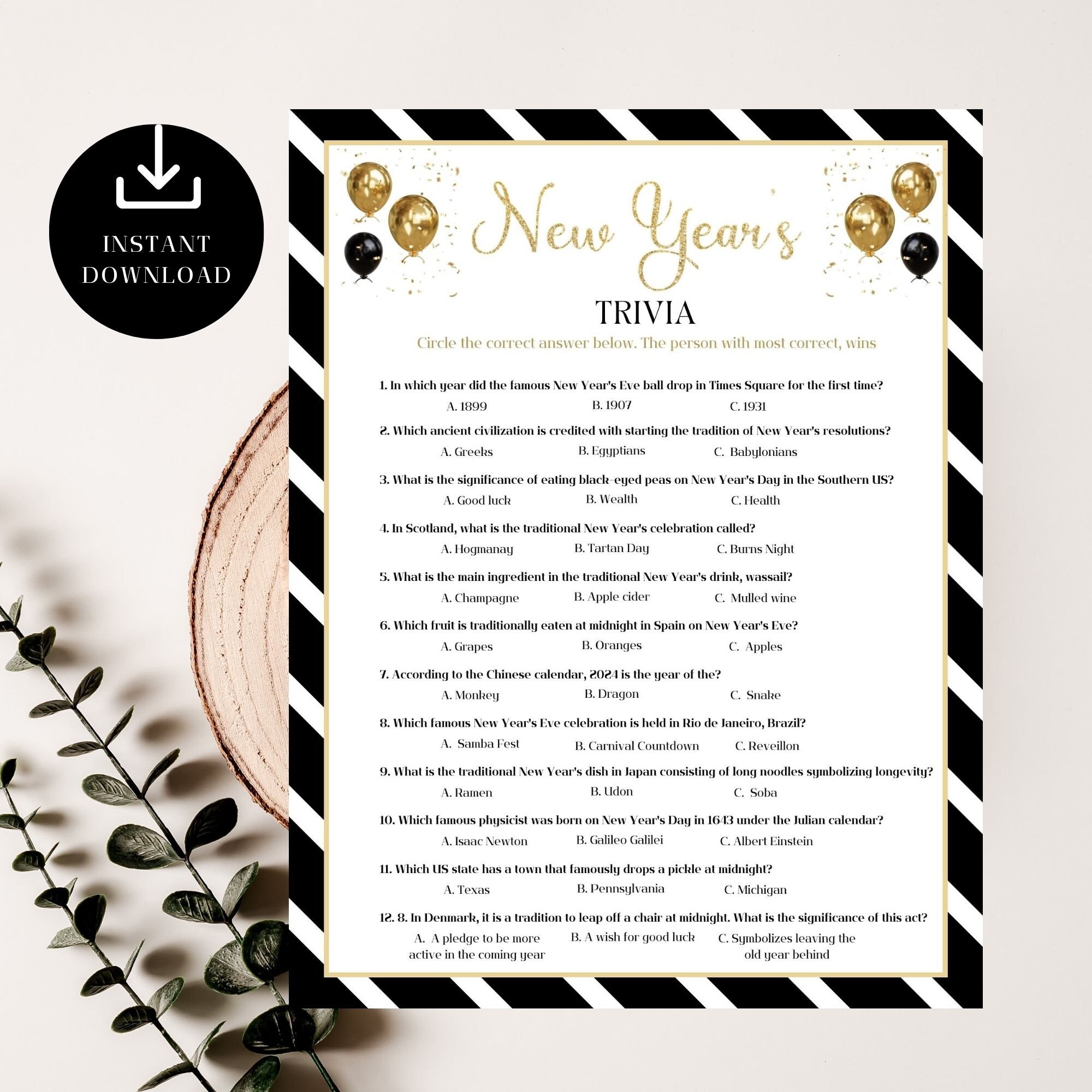 New Years Trivia Party Game Printable NYE Icebreaker - Etsy