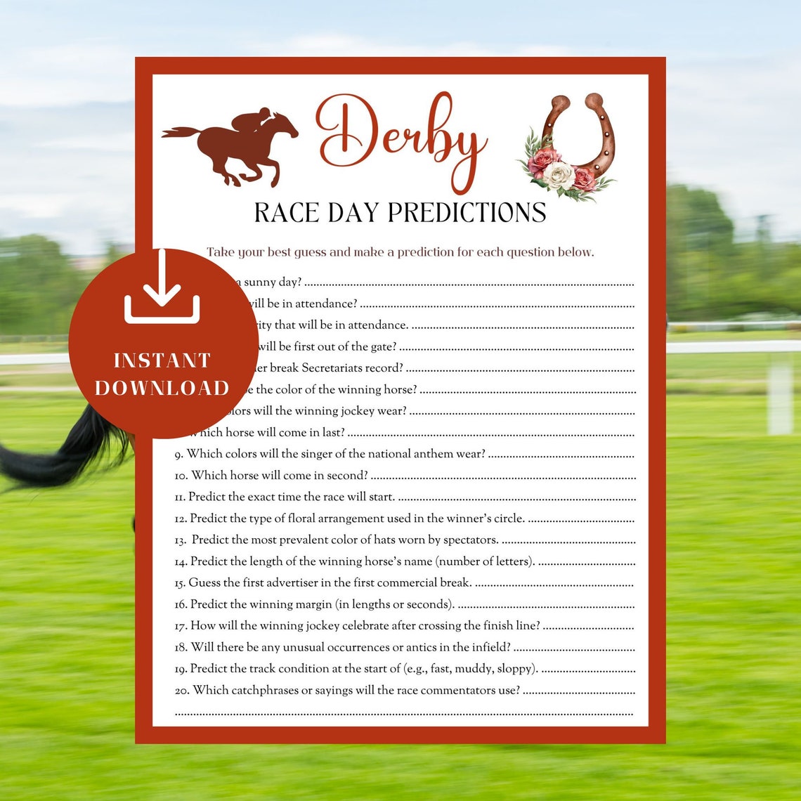 Race Day Prediction Kentucky Derby Game, Triple Crown Party, Horserace ...