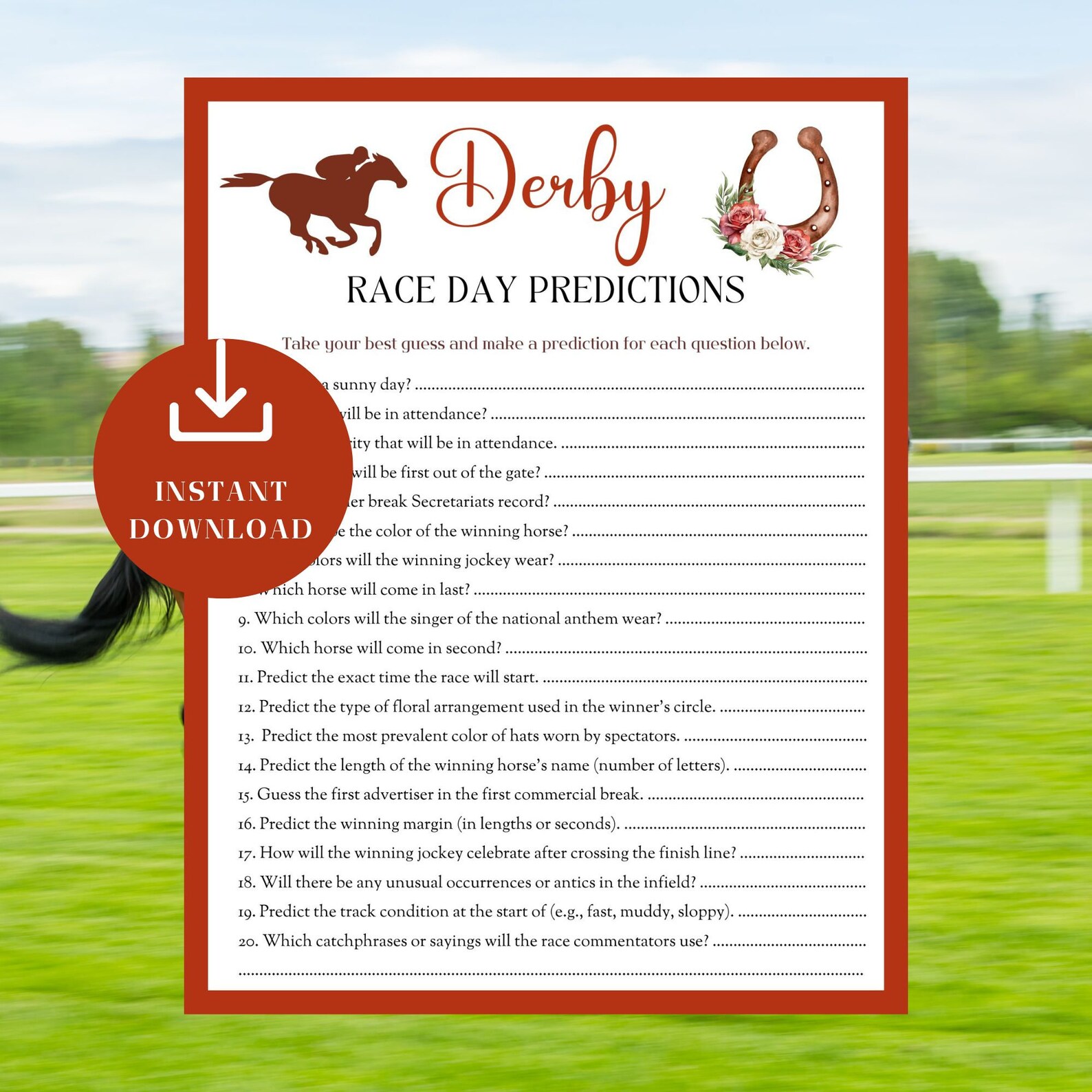 Race Day Prediction Kentucky Derby Game, Triple Crown Party, Horserace ...