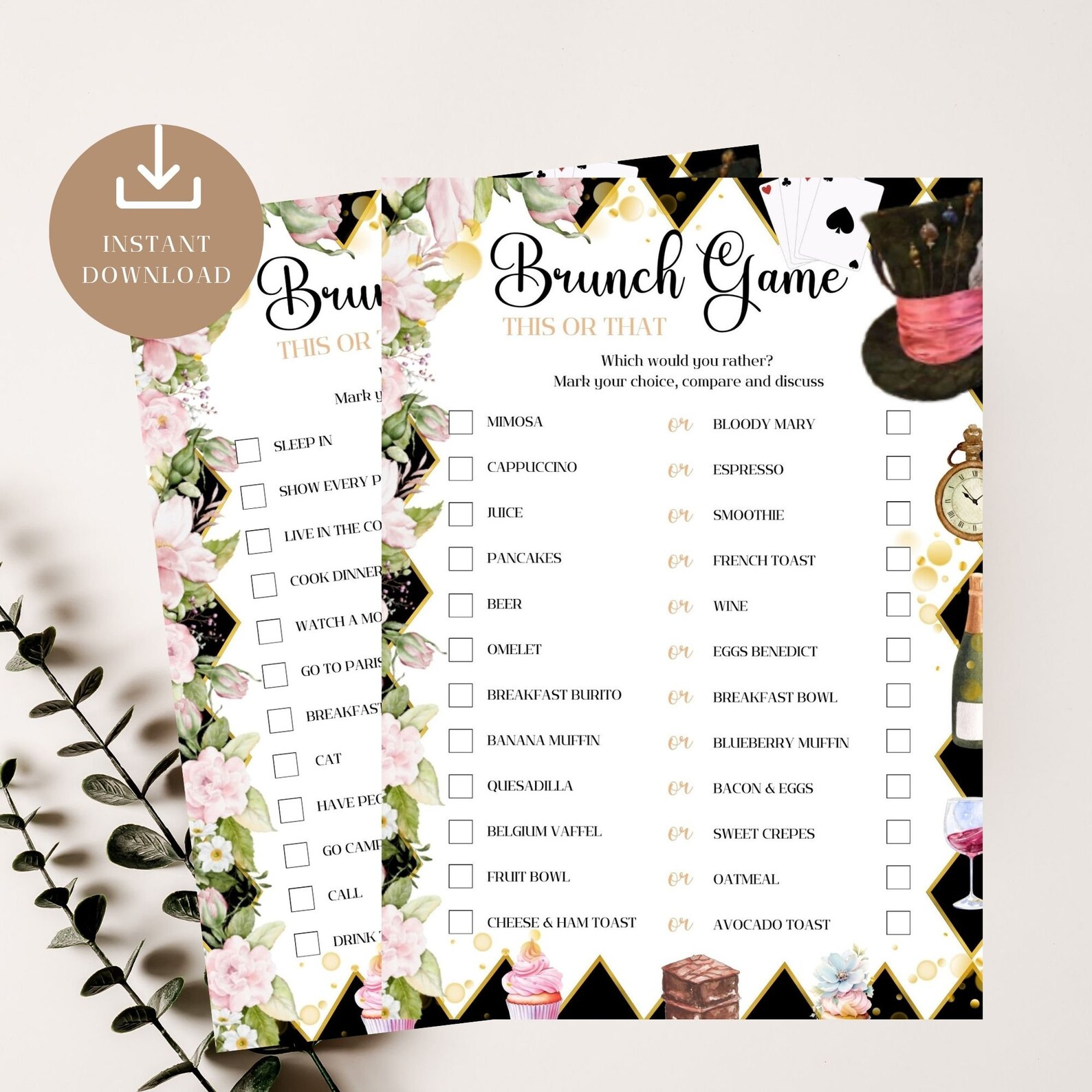 Brunch Party Would You Rather This or That Game, Girls Lunch Fun Trivia ...