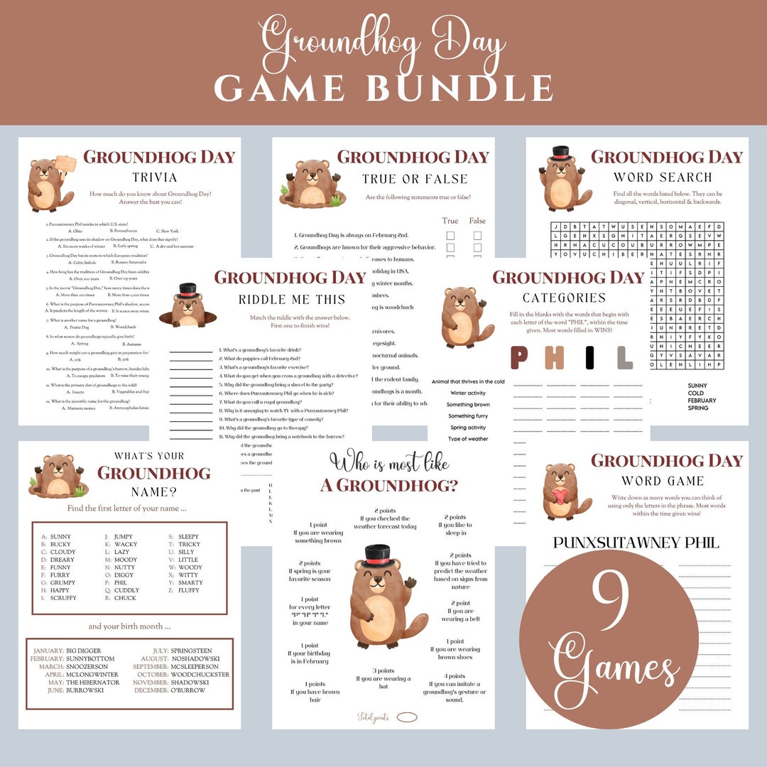 Groundhog Day Game Bundle, Fun Groundhog Party Game for Kids and Adults ...