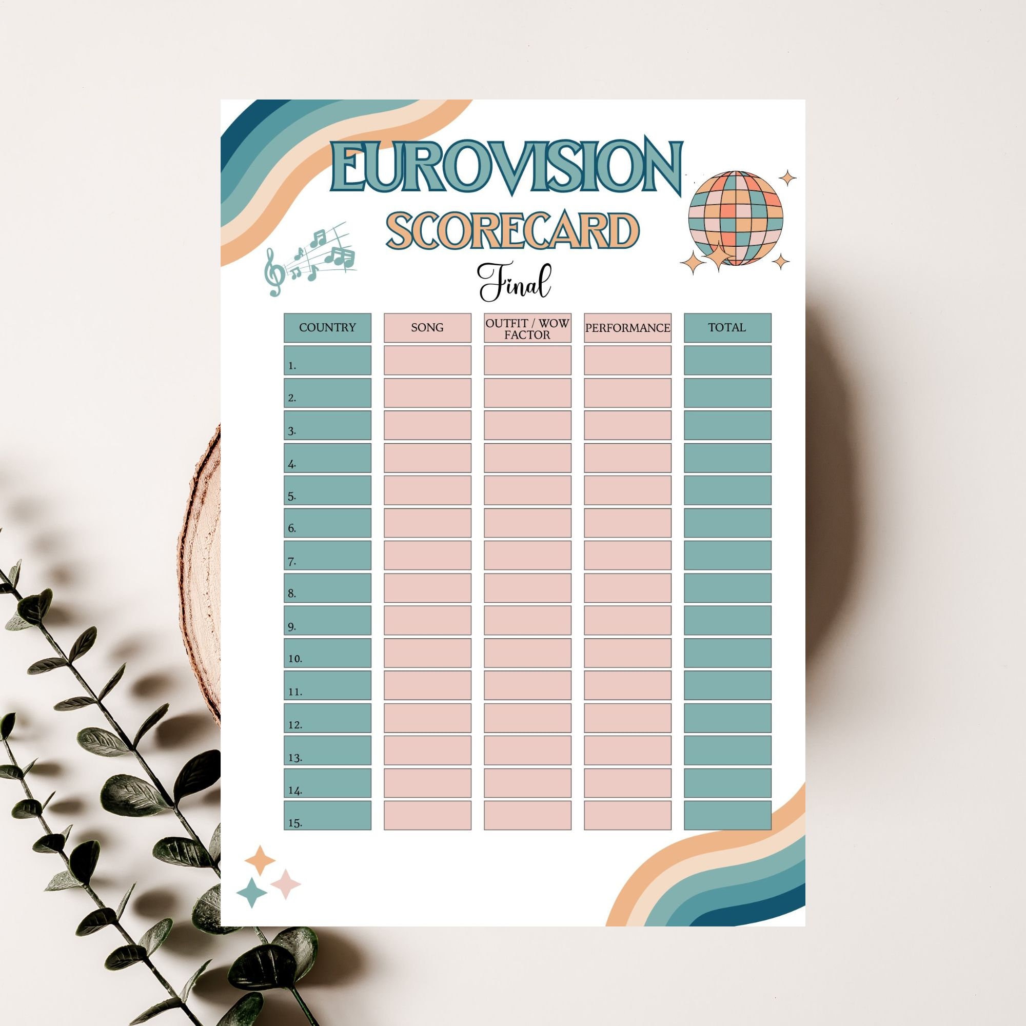 Eurovision Printable, ESC SCORECARDS, Song Contest Party Game Night ...