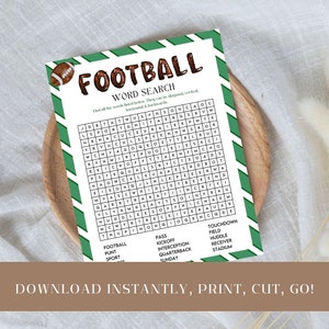 Football Word Search Party Game, American Football Games for Kids Teens ...