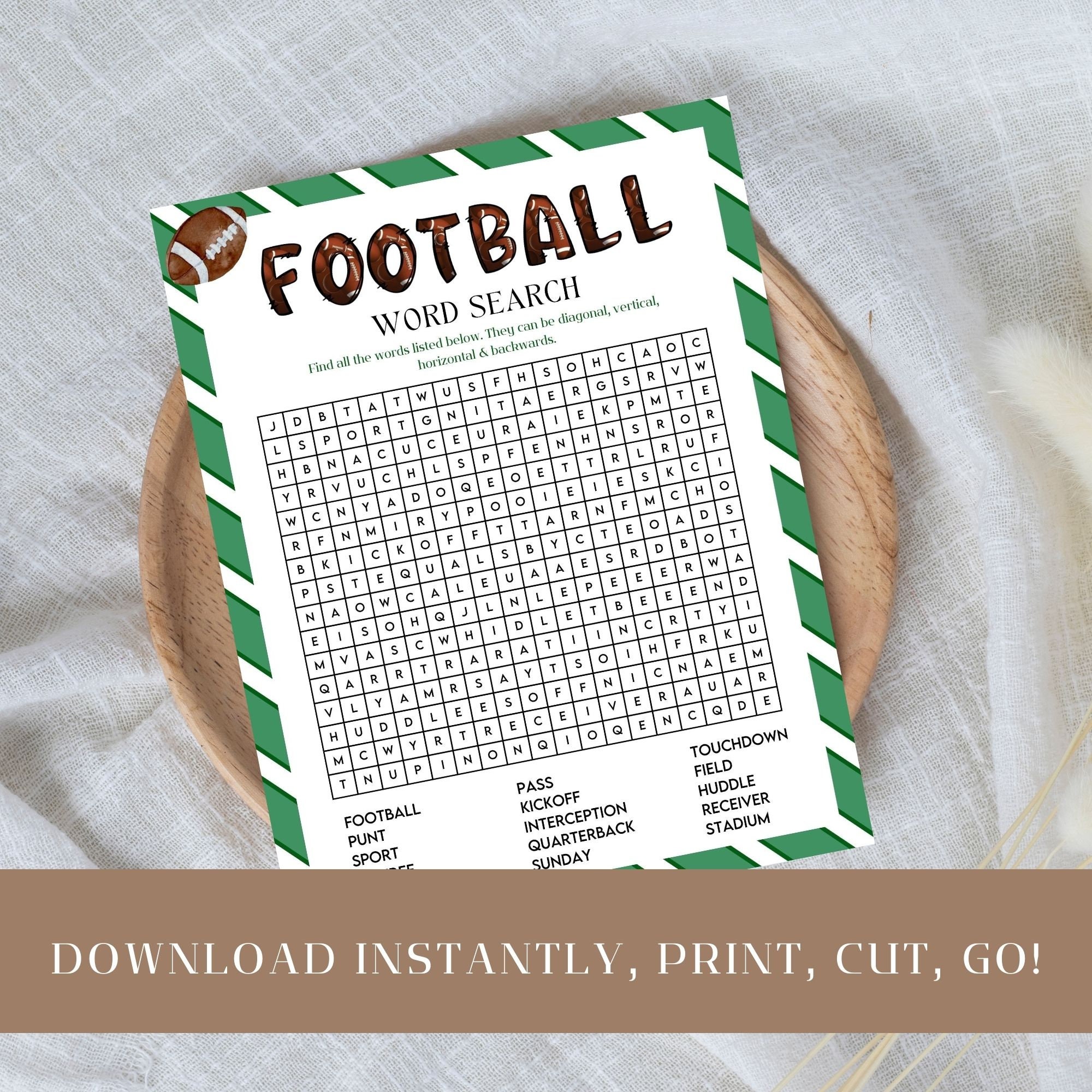 Football Word Search Party Game, American Football Games for Kids Teens ...