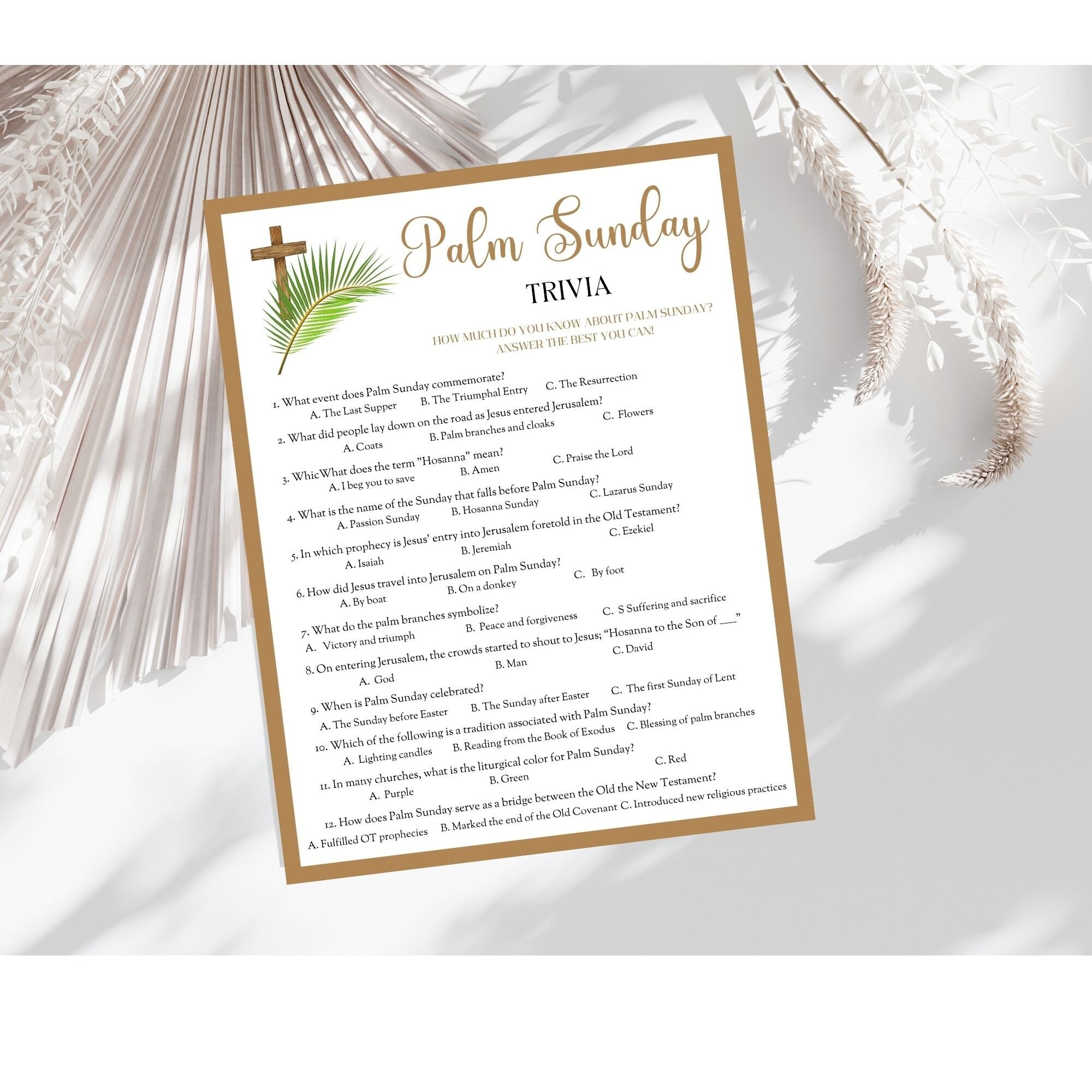 Palm Sunday Trivia Game, Holy Week Quiz, Multiple Choice Religious Game ...