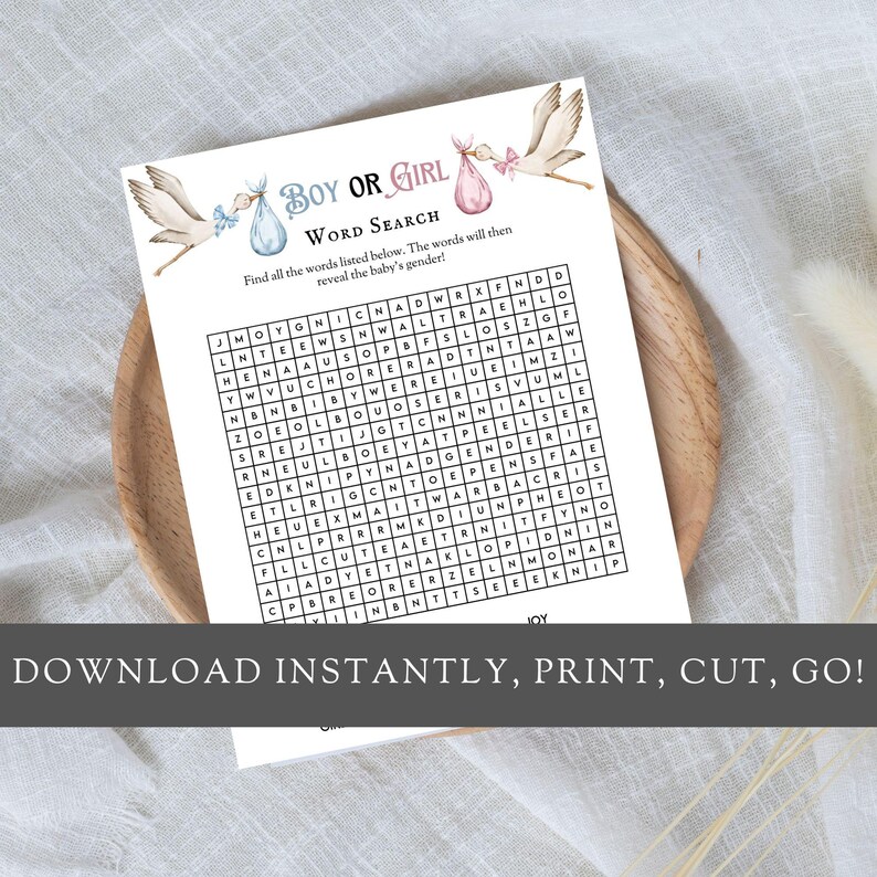 It's a Girl Puzzle, Gender Reveal Word Search Activity, Baby Shower ...