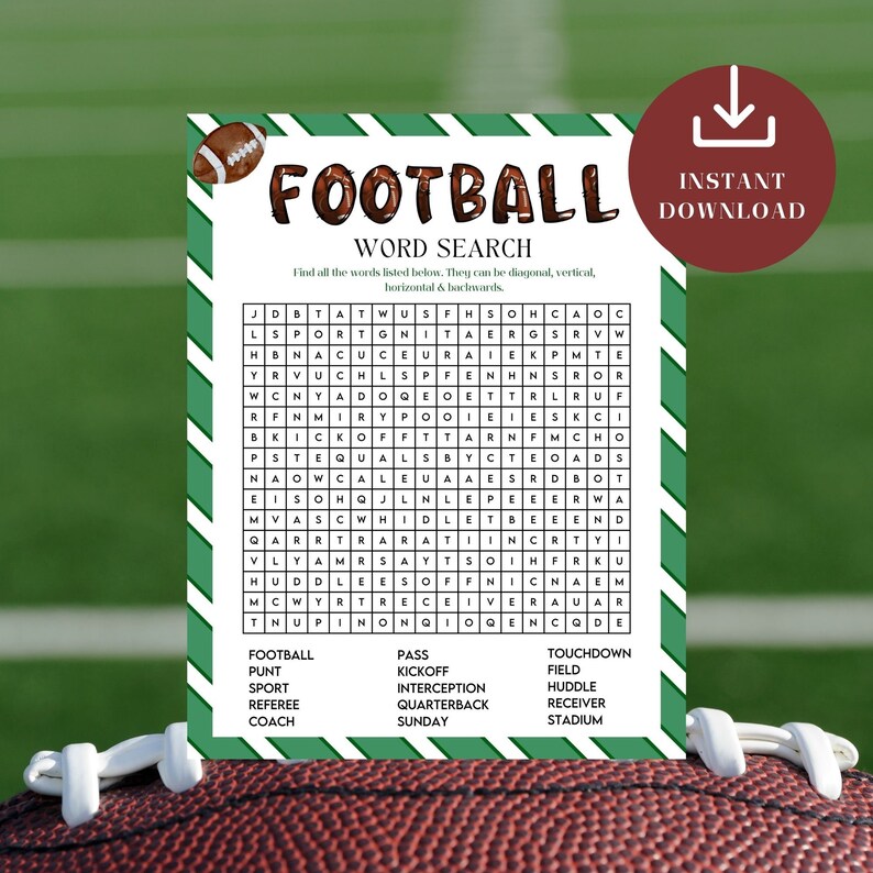 Football Word Search Party Game, American Football Games for Kids Teens ...