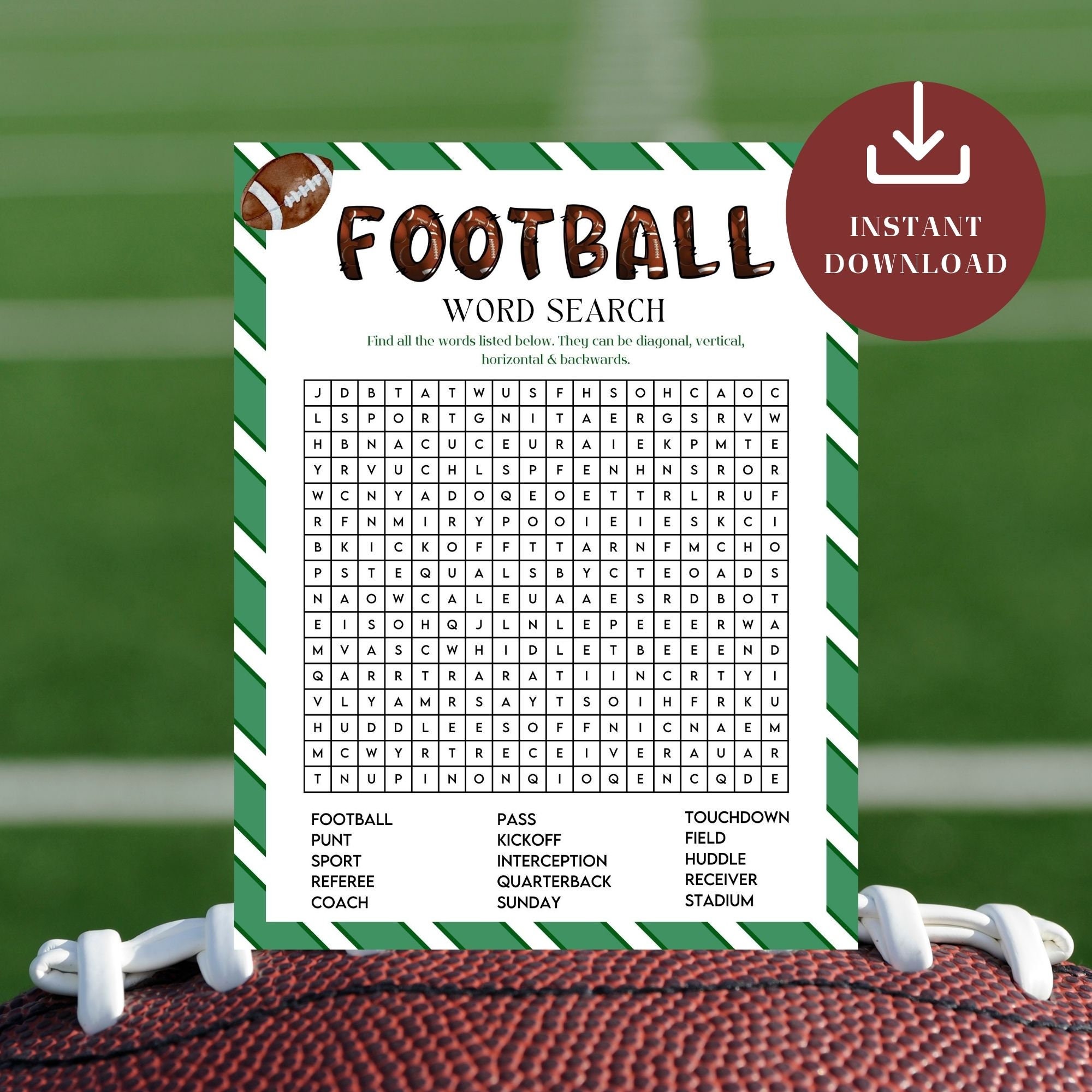 Football Word Search Party Game, American Football Games for Kids Teens ...