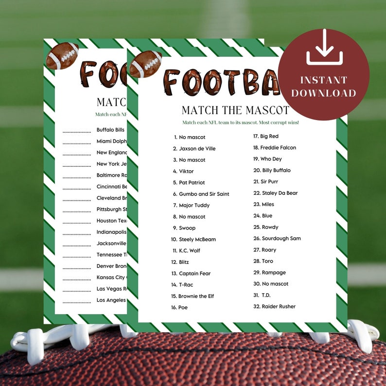 Football Teams Mascot Match up Trivia Game, American Football Games for ...