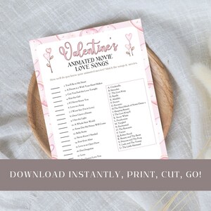 Animated Movie Love Songs Match, Valentine's Day Party Games, DIY ...