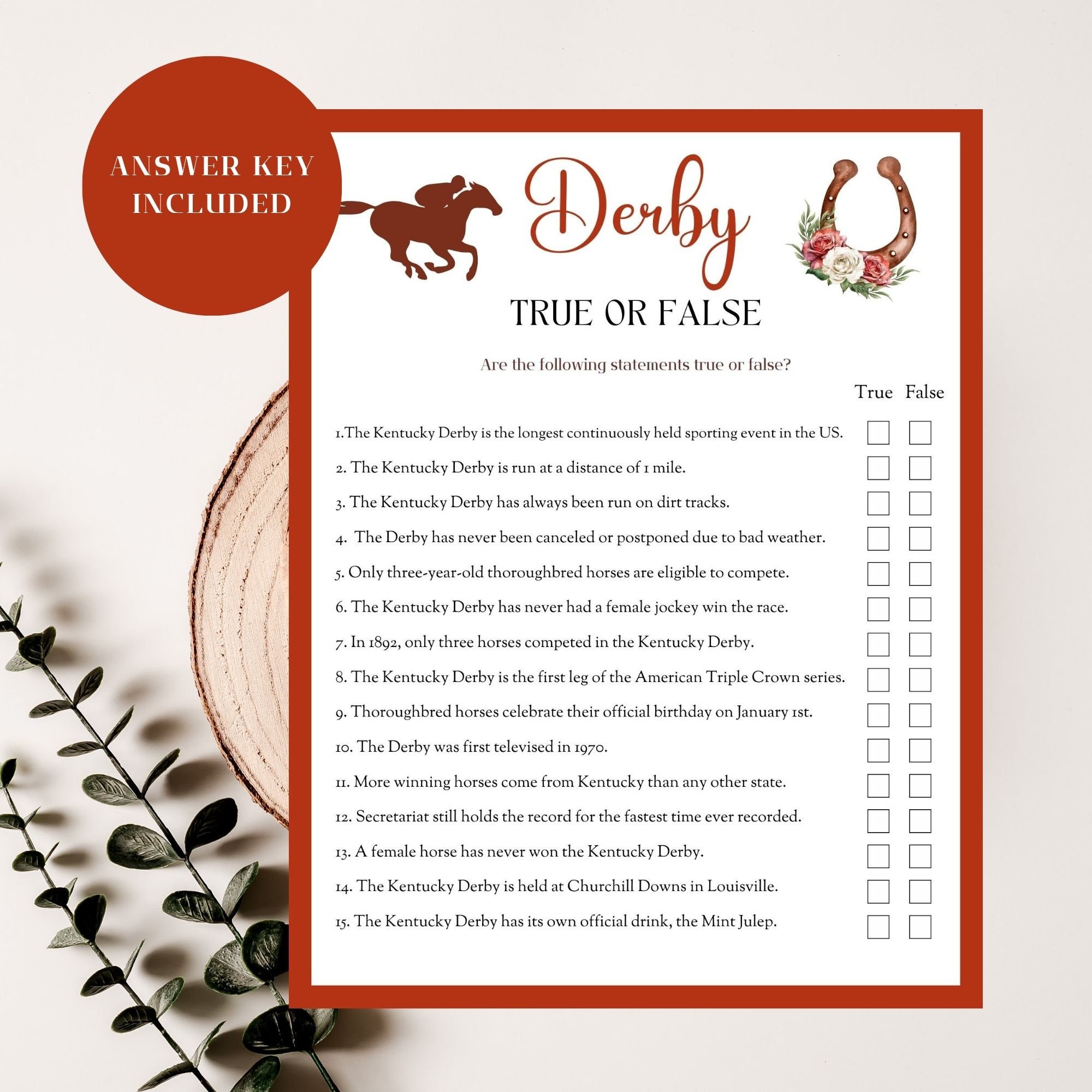 Kentucky Derby Trivia Game, True or False, Triple Crown Party Game ...