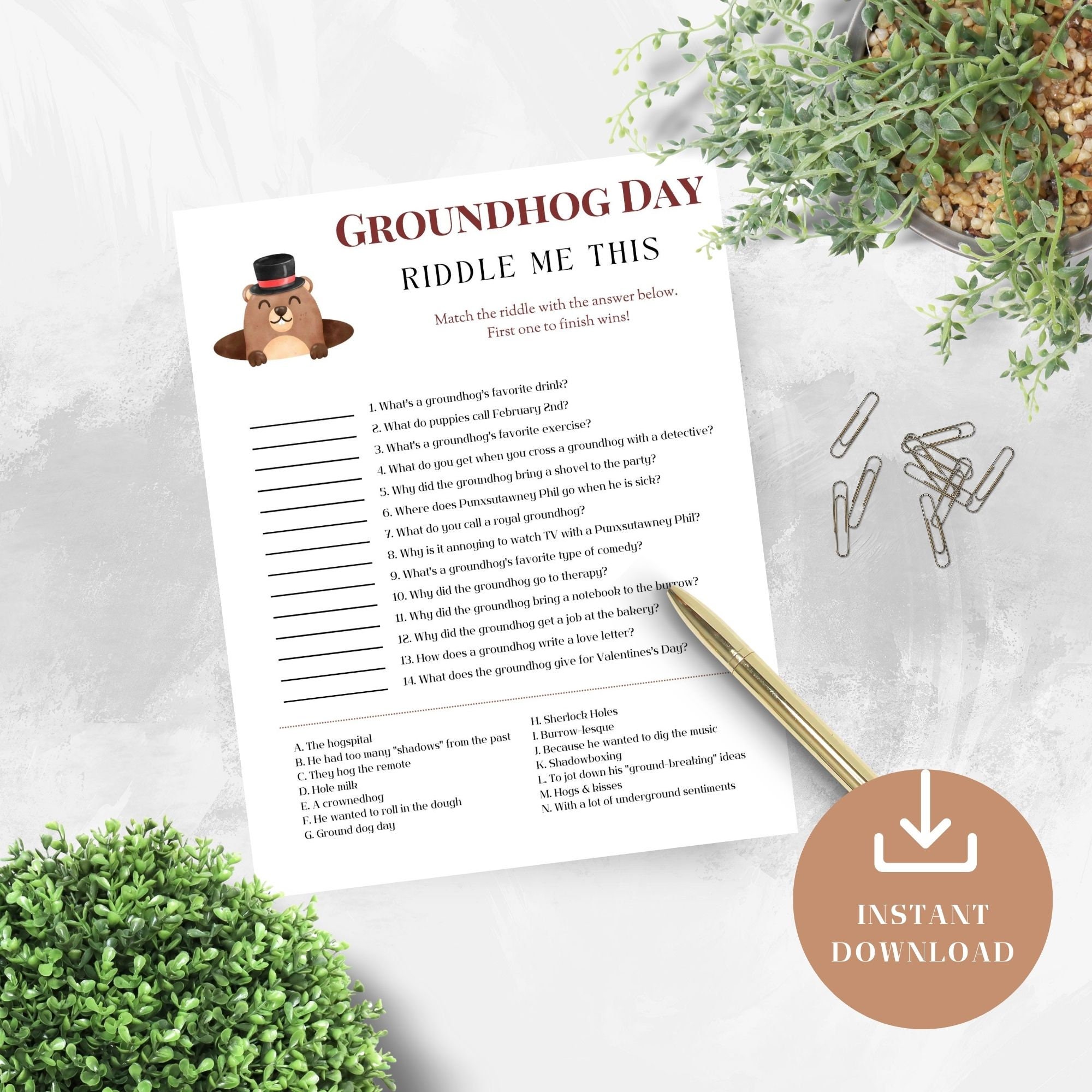 Groundhog Day Game Bundle, Fun Groundhog Party Game for Kids and Adults ...