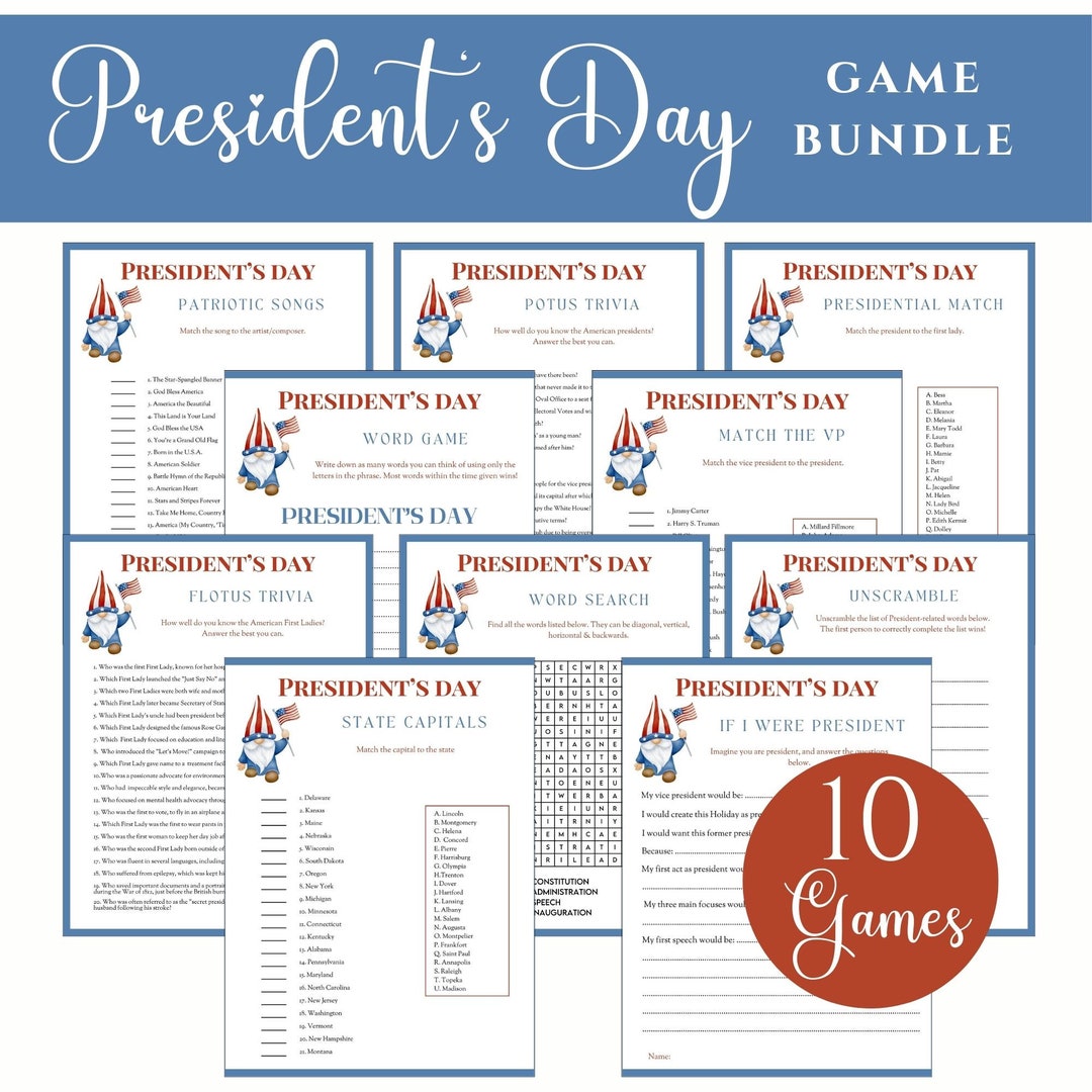 President's Day Party Game Bundle, Trivia, Game Pack, Kids & Adults ...