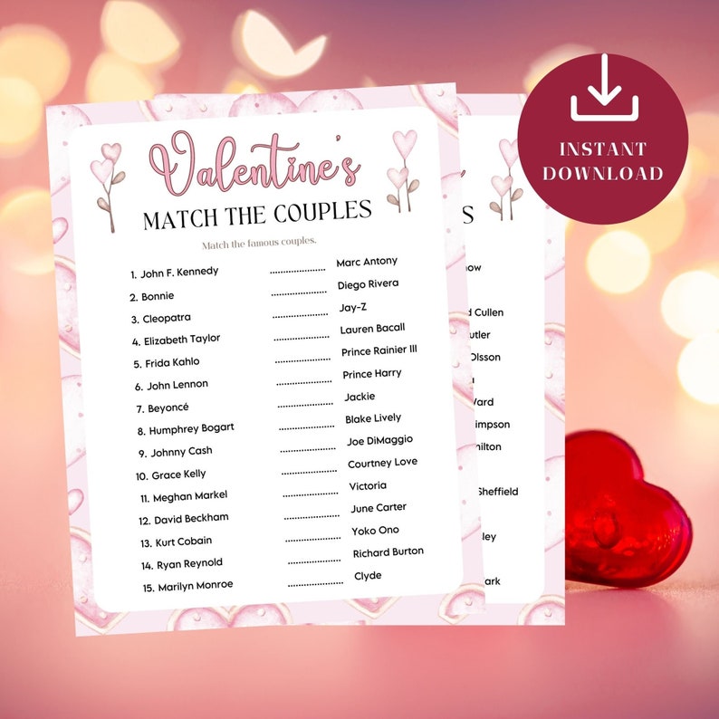 Match the Famous & Fictional Couples, Two Valentine's Day Party Games ...