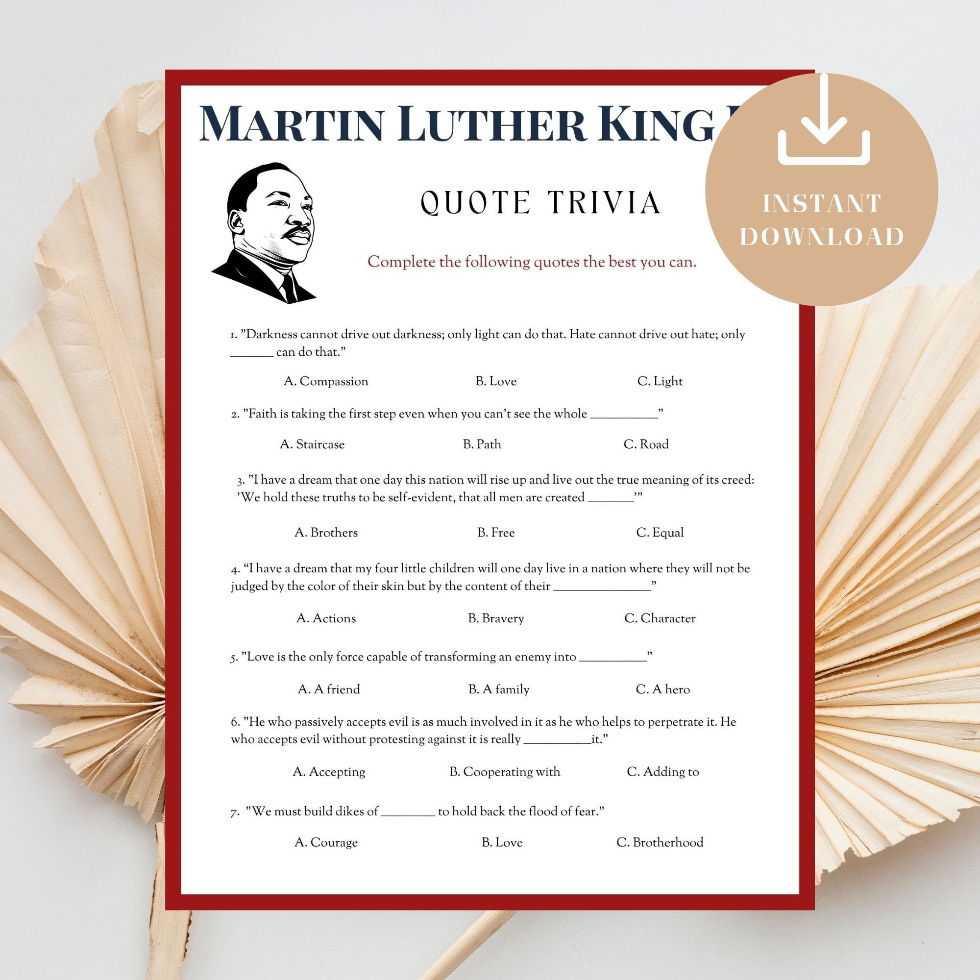 MLK Jr Day Quote Trivia, Celebrate Martin Luther King Jr., Classroom ...