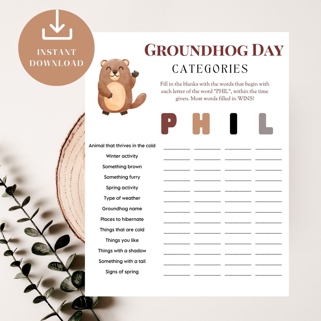 Groundhog Day Categories, Fun Party Game for Kids and Adults, Printable ...