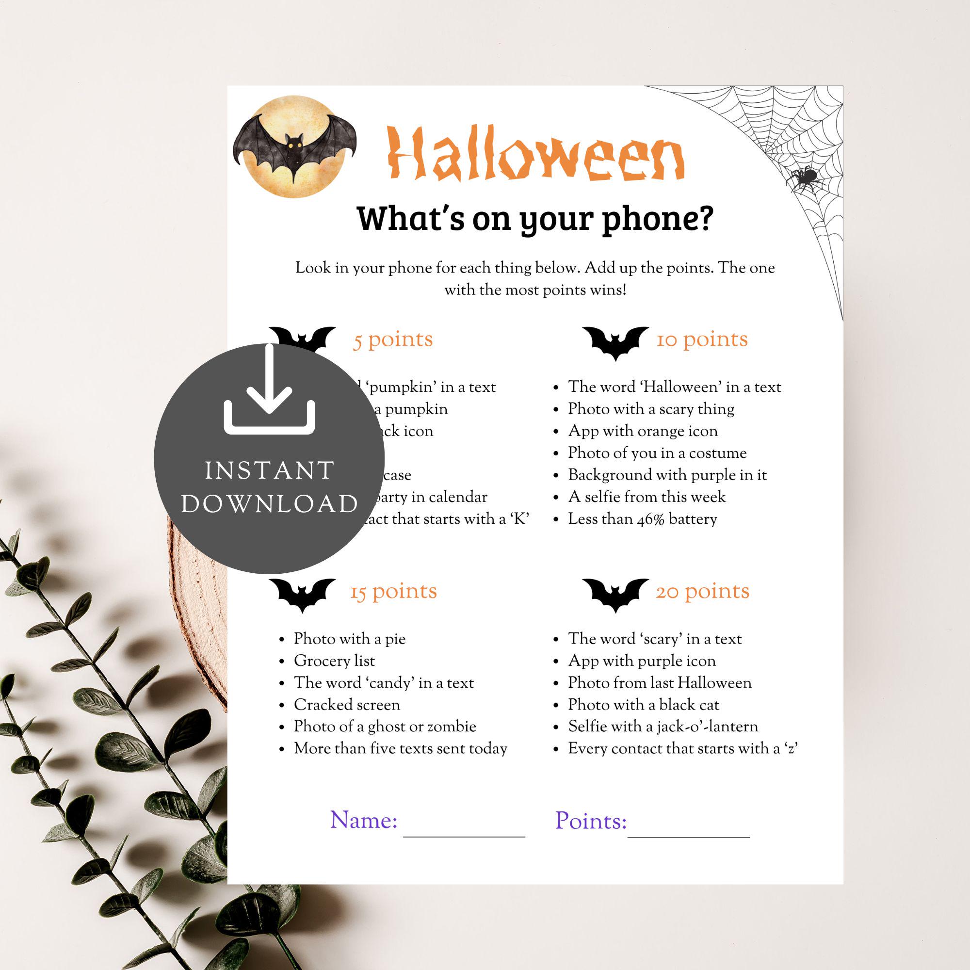 What's on Your Phone Halloween Printable, Party Games for Kids Teens ...