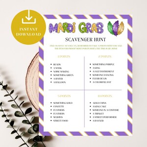 Mardi Gras Scavenger Hunt Party Game, New Orleans Carnival Fun Easy ...