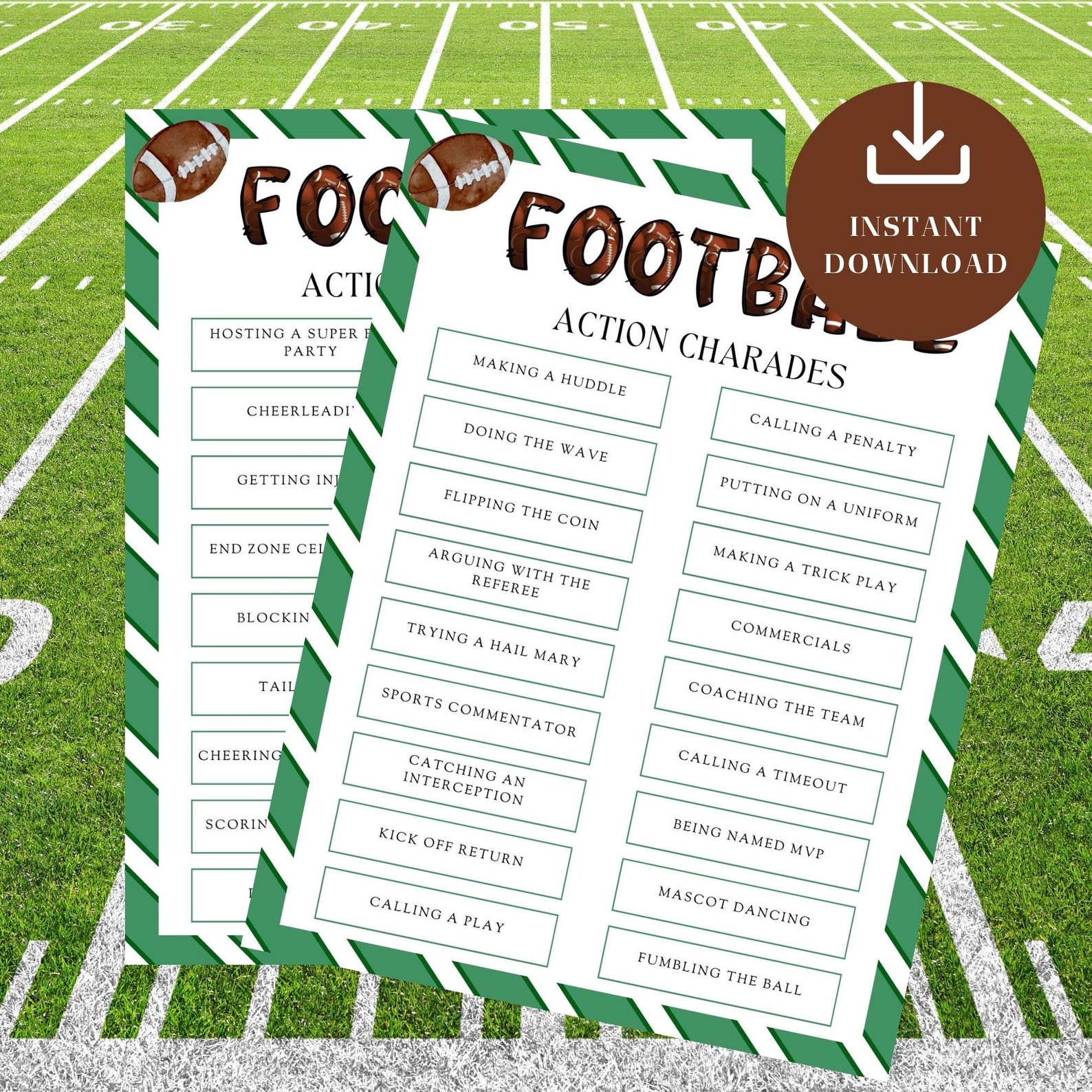 Football Action Charades, 42 Cards, American Football Party Game Day ...