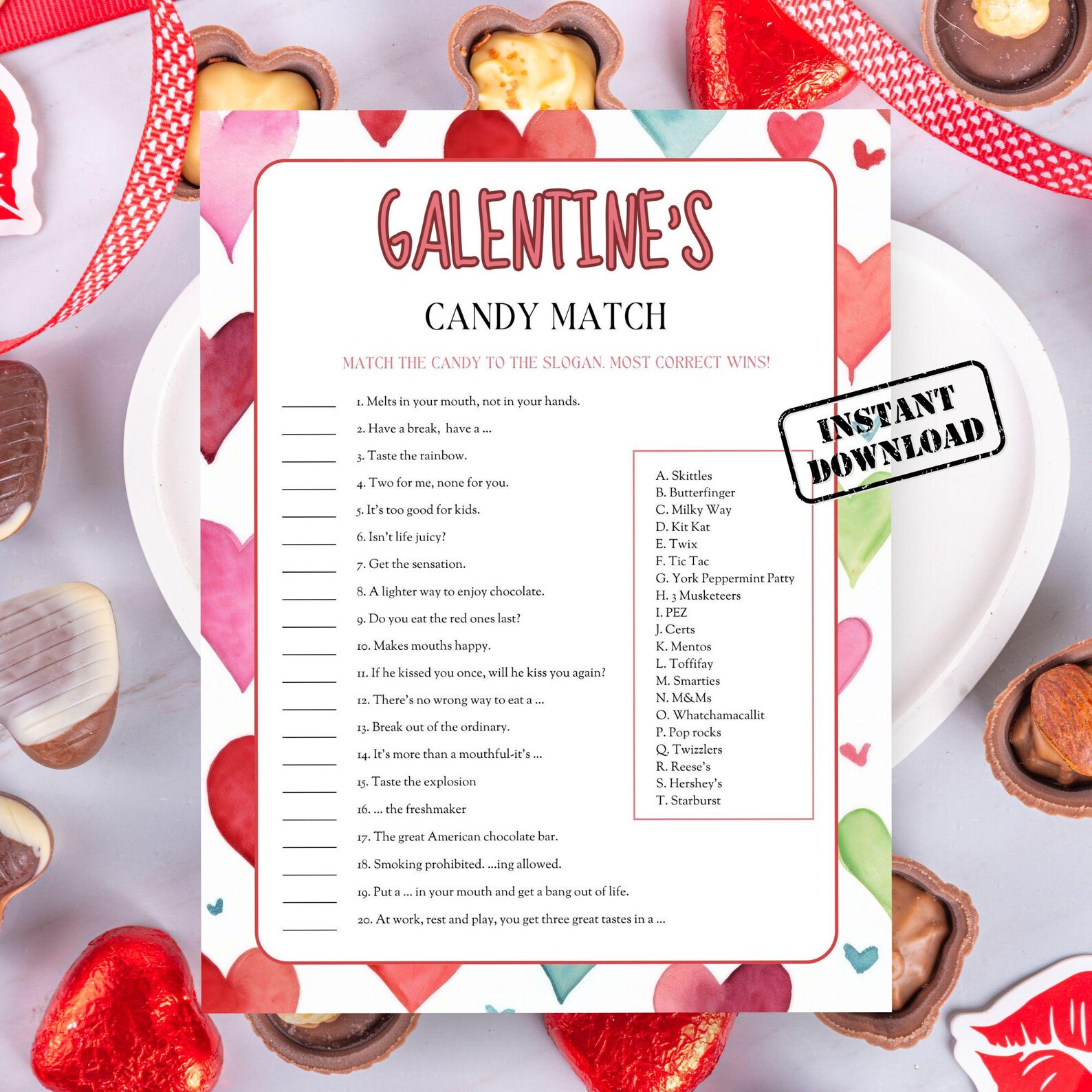 Candy Match up Galentine's Day Party Game, Best Friends Activity ...