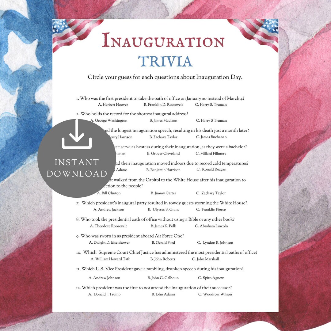 Inauguration Day Trivia Party Games, Questions About USA Presidents ...