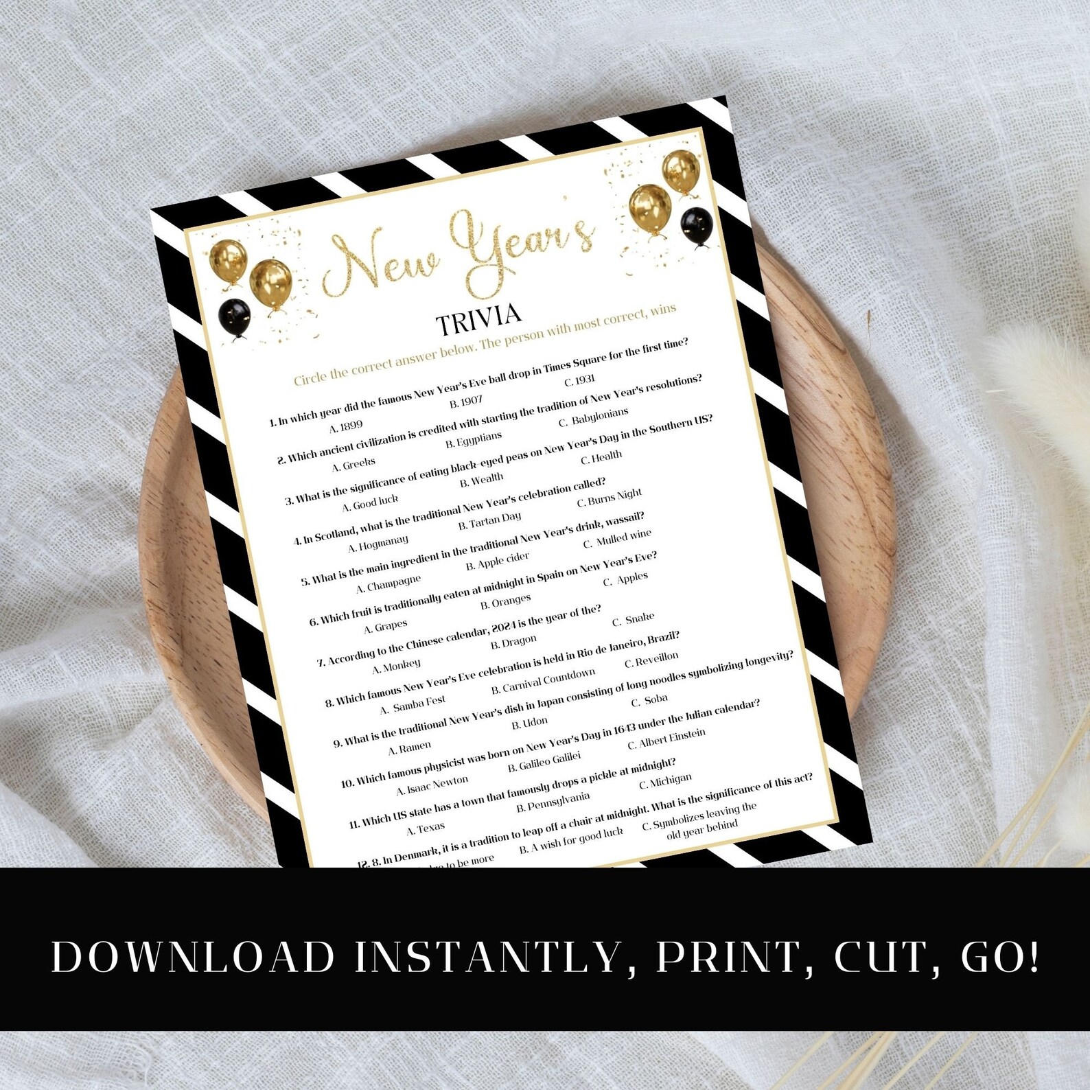 New Years Trivia Party Game Printable NYE Icebreaker - Etsy