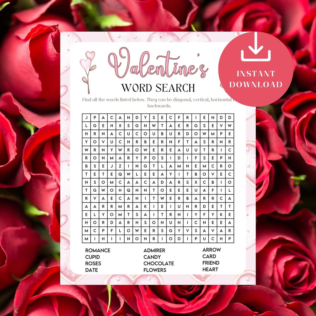 Valentines Class Party Game Printable, Word Search, V Day Last Minute ...