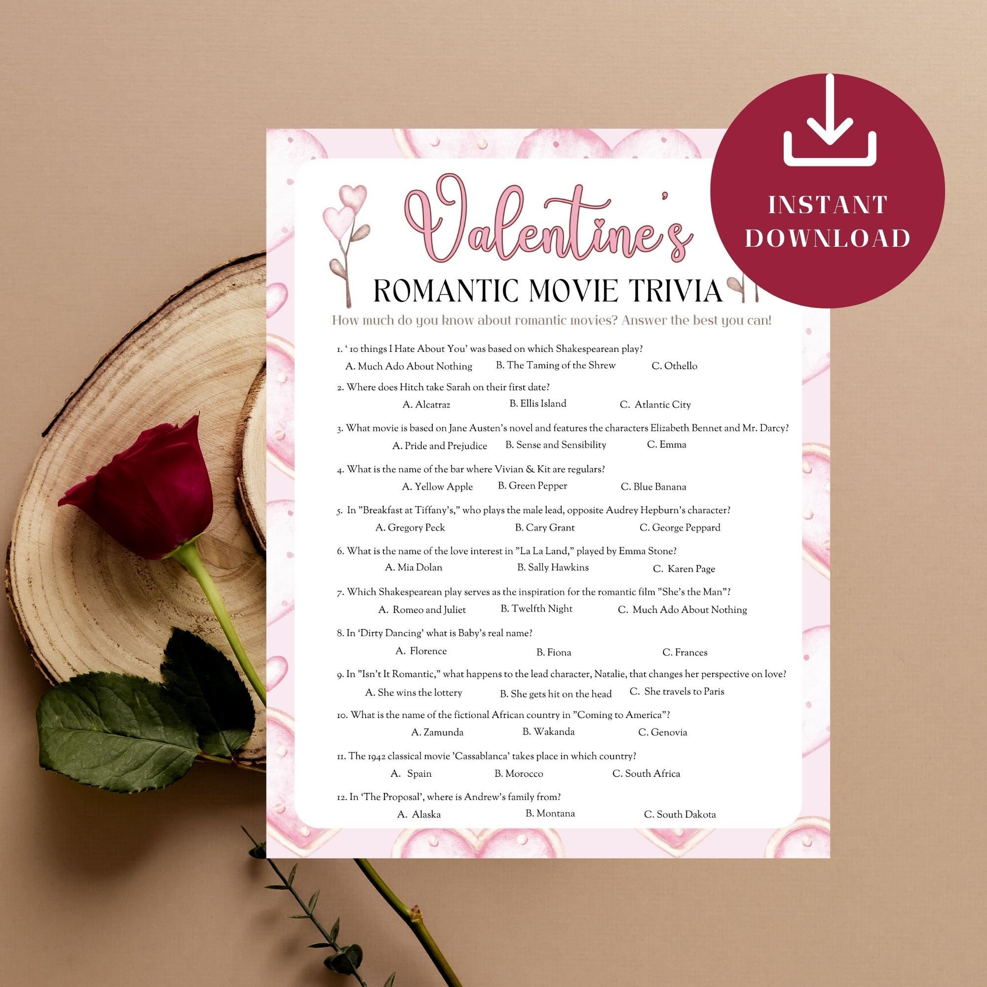 Romantic Movie Trivia Questions, Valentine's Day Party Game, Girls ...