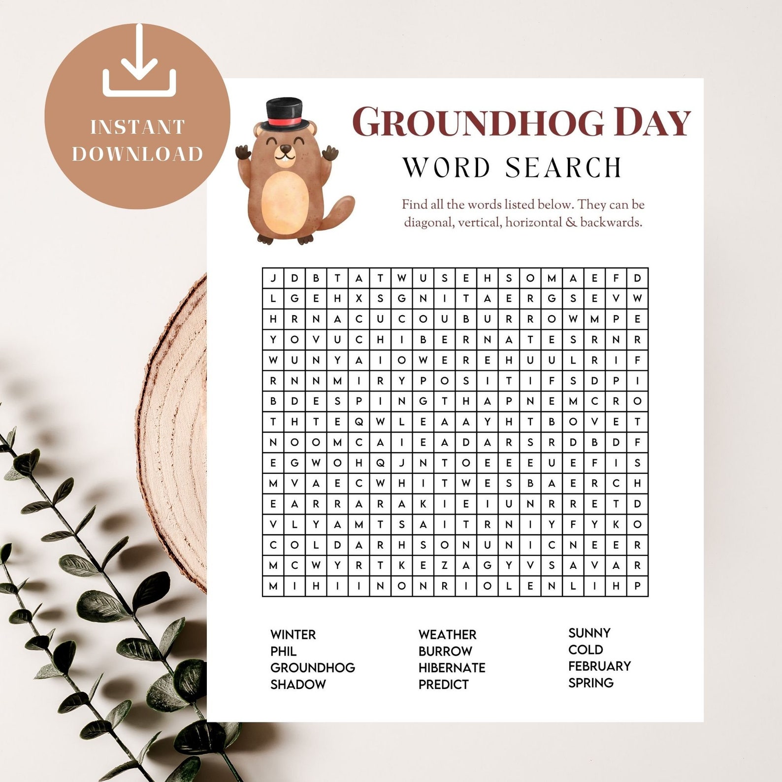 Groundhog Day Word Search, Fun Groundhog Party Game for Kids and Adults ...