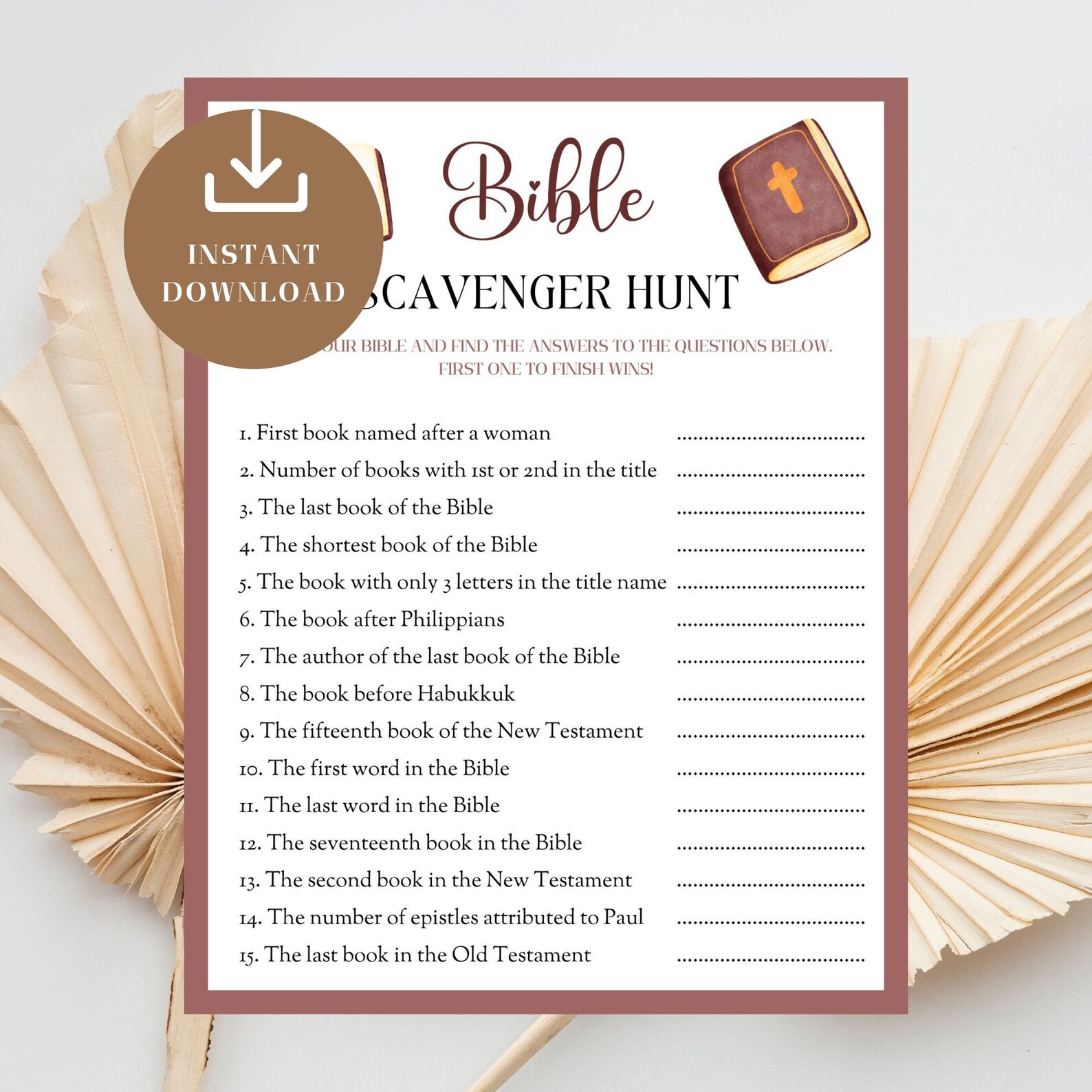 Books of the Bible Scavenger Hunt Game, Fun Sunday School Quiz ...