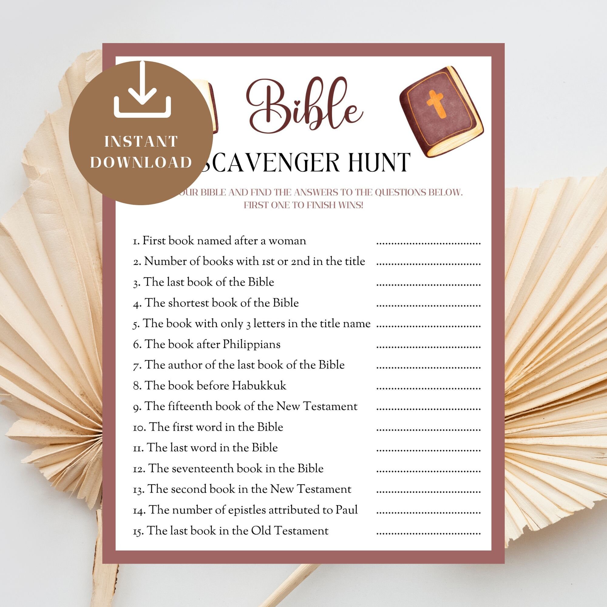 Books of the Bible Scavenger Hunt Game, Fun Sunday School Quiz ...