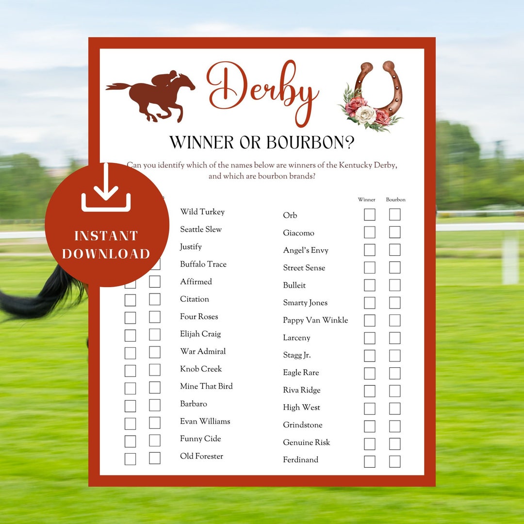 Derby Games Printable, Winner or Bourbon? Triple Crown Party, Horserace ...