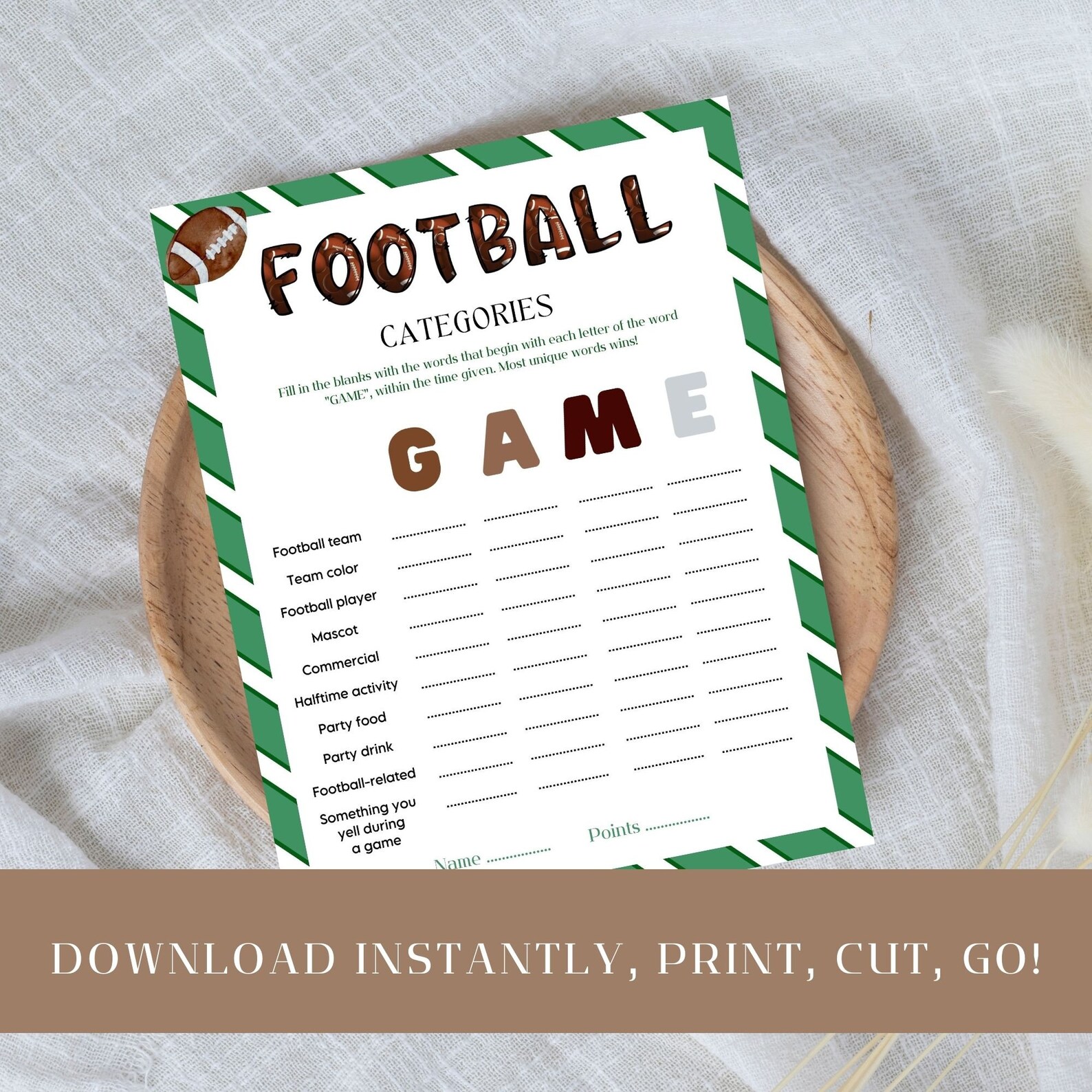 Football Party Games, Categories Word Game American Football Event for ...