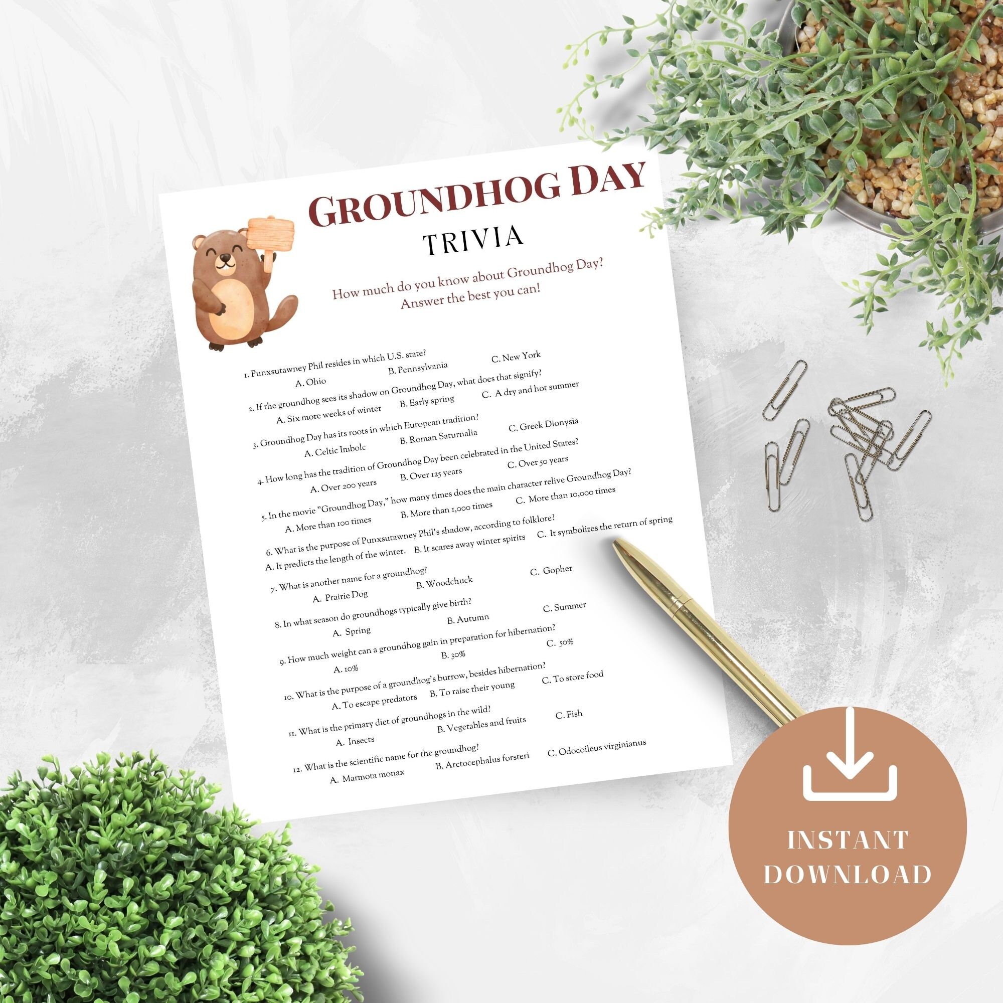Groundhog Day Trivia, Fun Groundhog Party Game for Kids and Adults ...