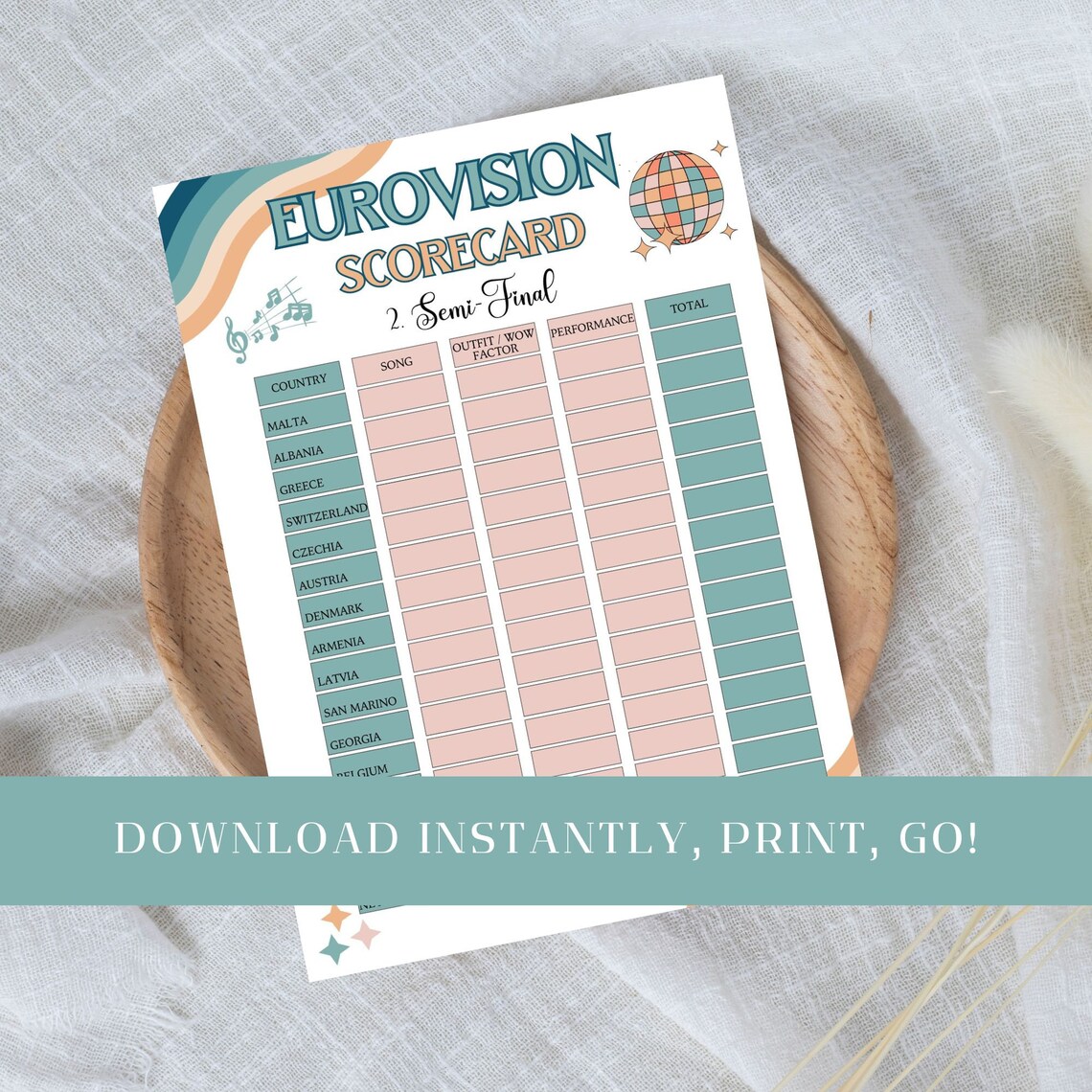 Eurovision Printable, ESC SCORECARDS, Song Contest Party Game Night ...