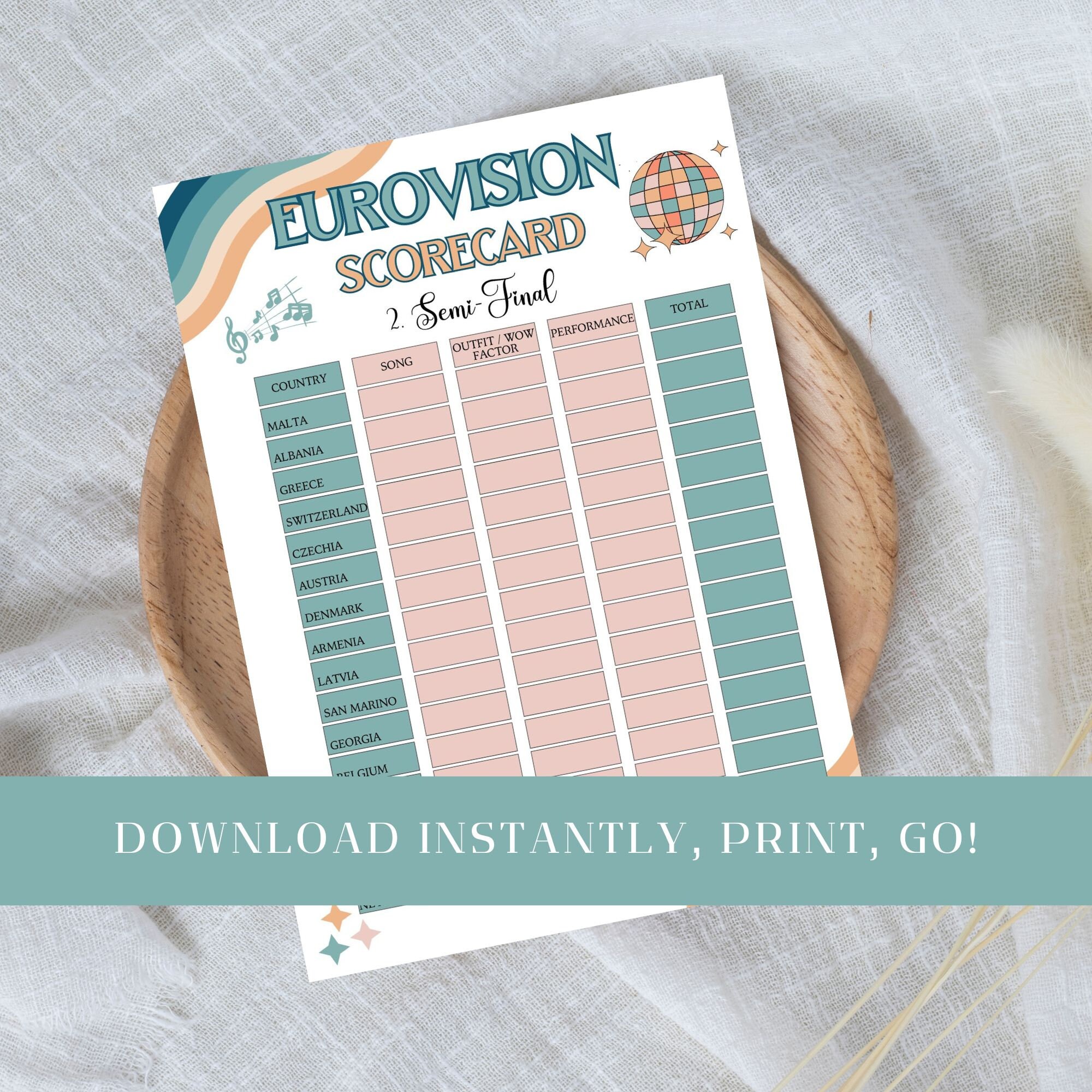 Eurovision Printable, ESC SCORECARDS, Song Contest Party Game Night ...