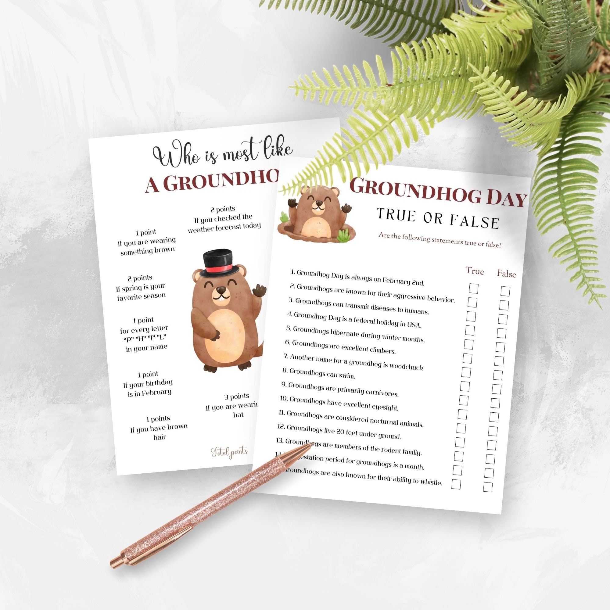 Groundhog Day Game Bundle, Fun Groundhog Party Game for Kids and Adults ...