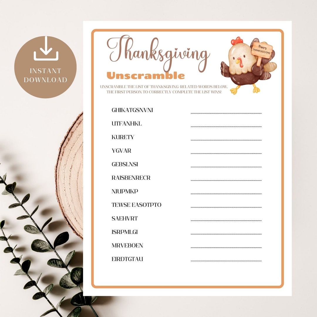 Thanksgiving Unscramble Word Game for Kids and Adults, Fall Activity ...