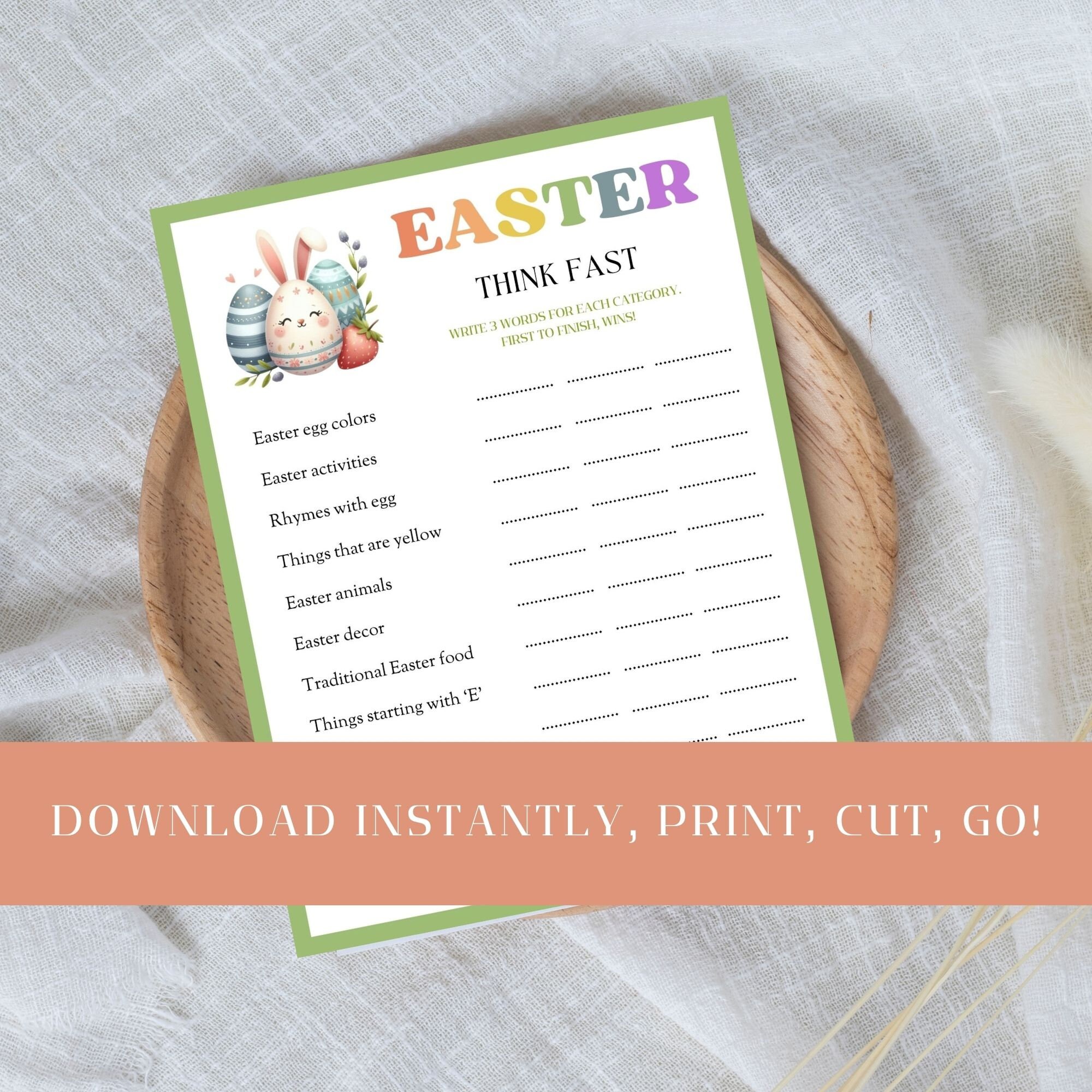 Easter Party Game, Think Fast, Fun Spring Activity for Kids Adults ...