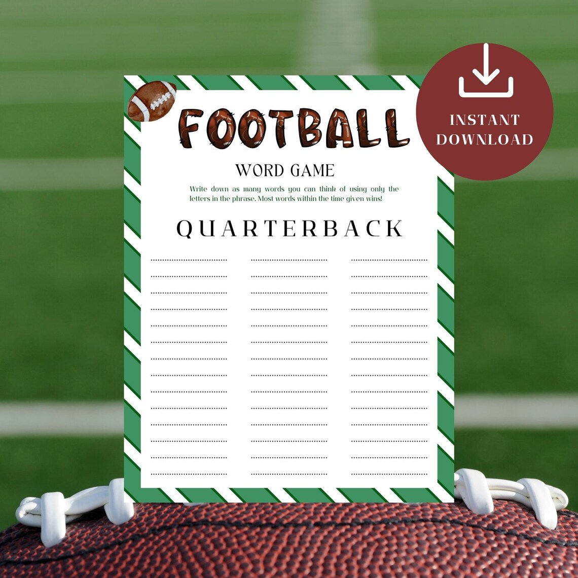 Football Party Games, Word Game, American Football Event for Kids Teens ...