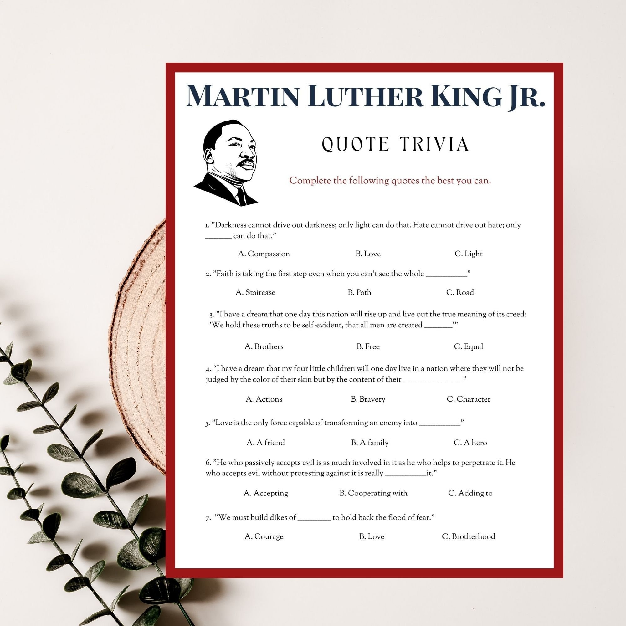 MLK Jr Day Quote Trivia, Celebrate Martin Luther King Jr., Classroom ...