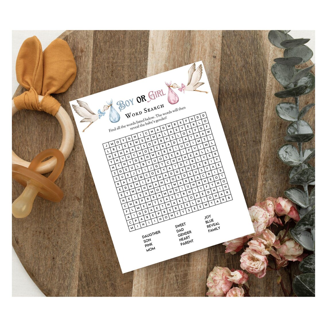 It's a Boy Puzzle, Gender Reveal Word Search Activity, Baby Shower Game ...